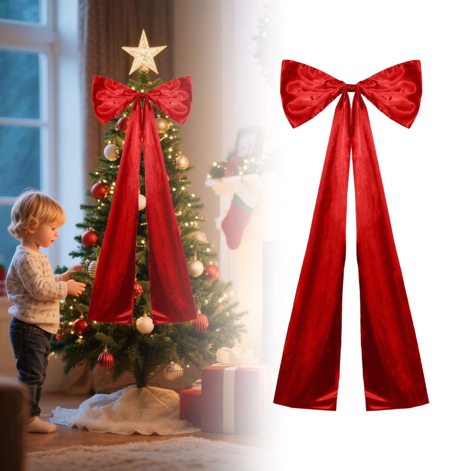 YWIYIUD 1 Pcs Christmas Tree Toppers, 20 Inch Bows with Ribbon Long ...