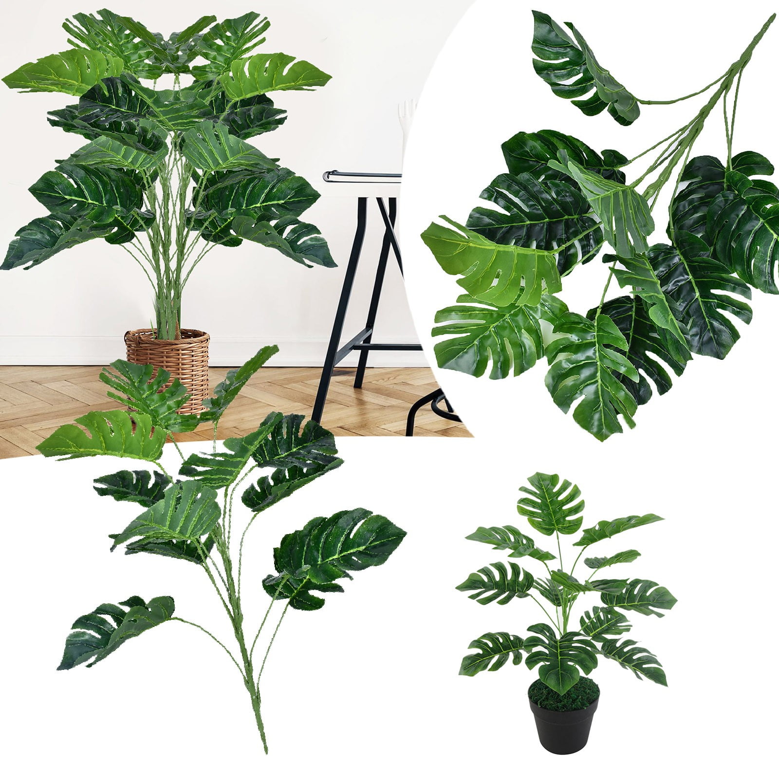 YWIYIUD 12 Heads Artificial Leaves Plants,21inch Artificial Monstera ...