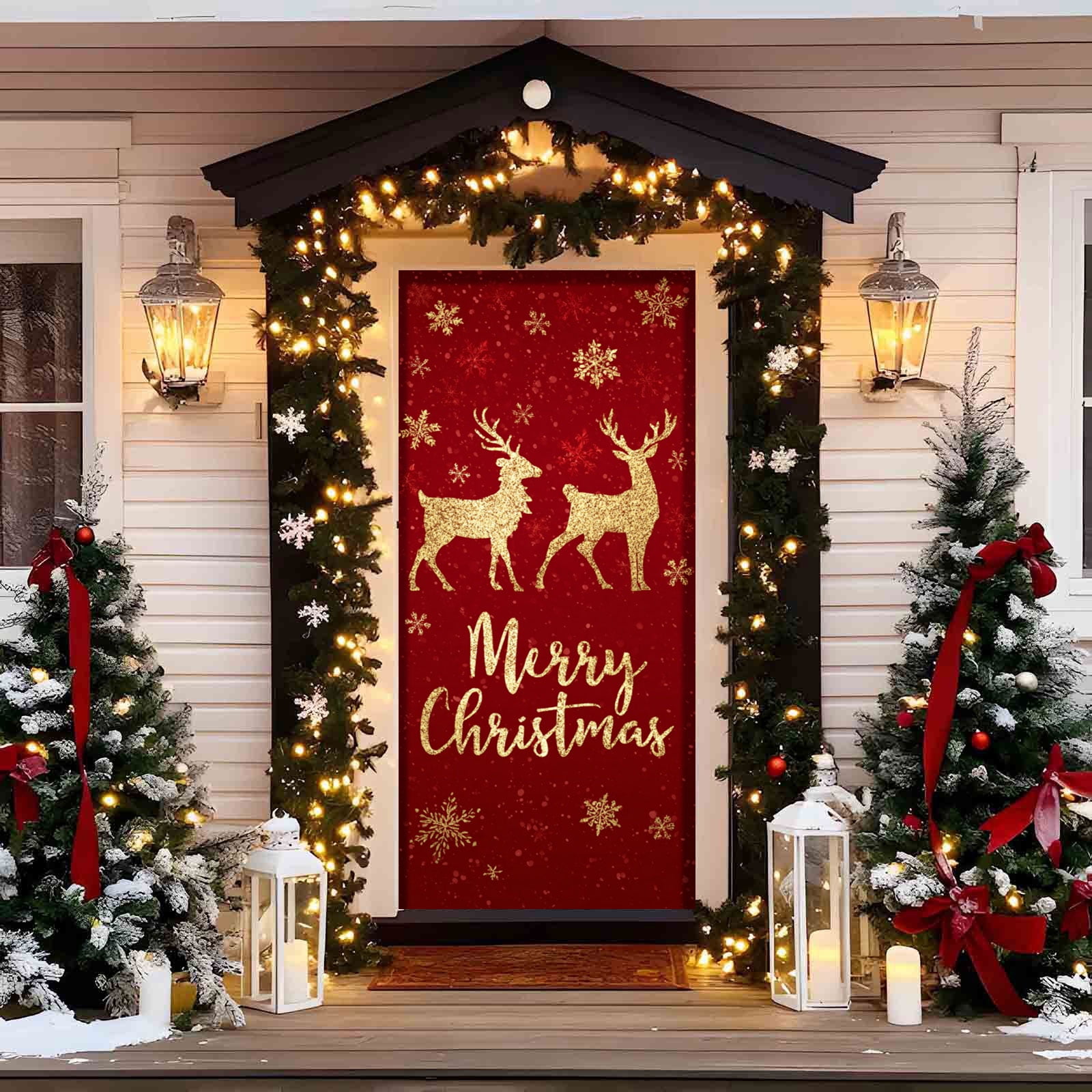 YWIYIUD 1Pcs Christmas Bow Door Banner Holiday Berry Photography ...