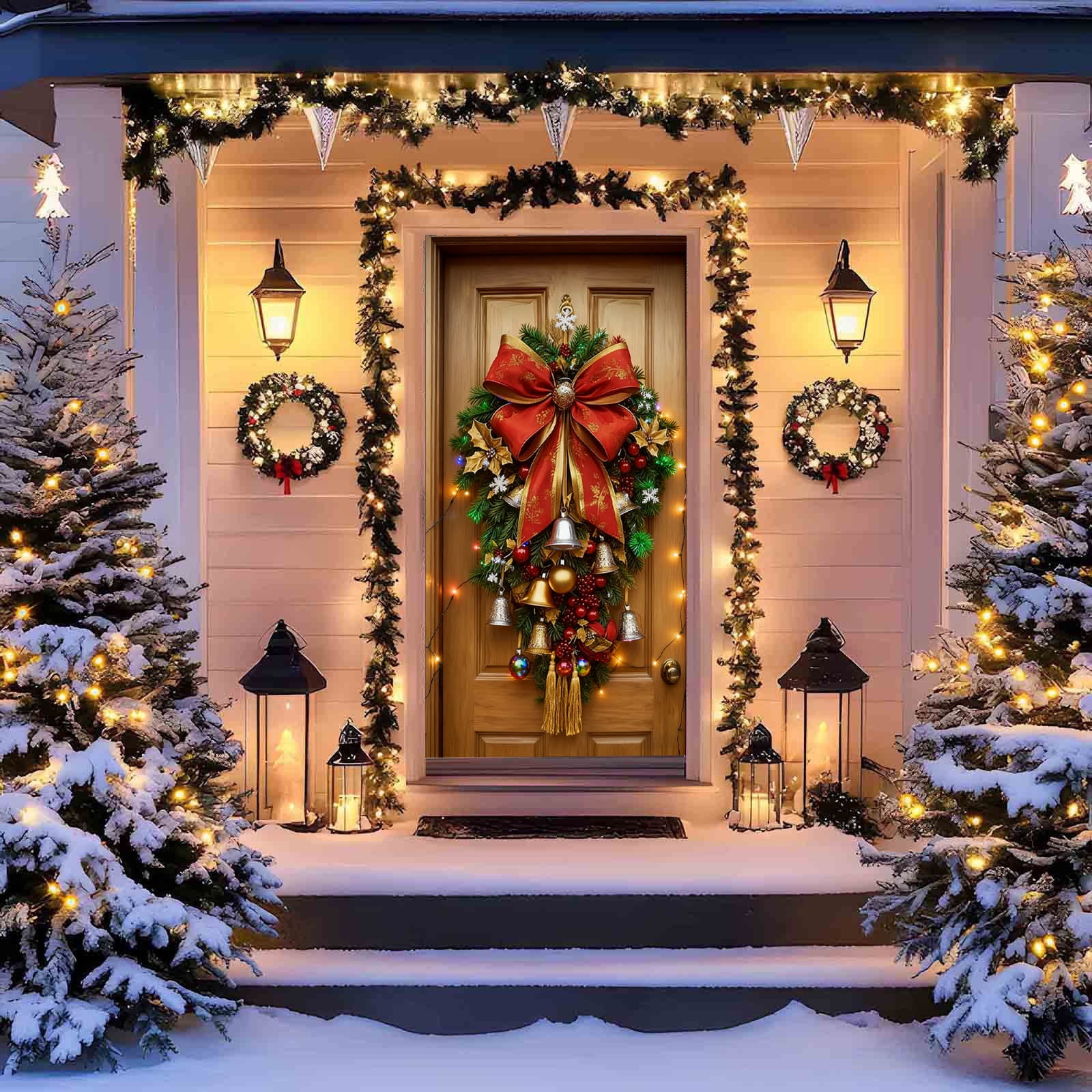 YWIYIUD 1Pcs Christmas Bow Door Banner Holiday Berry Photography ...