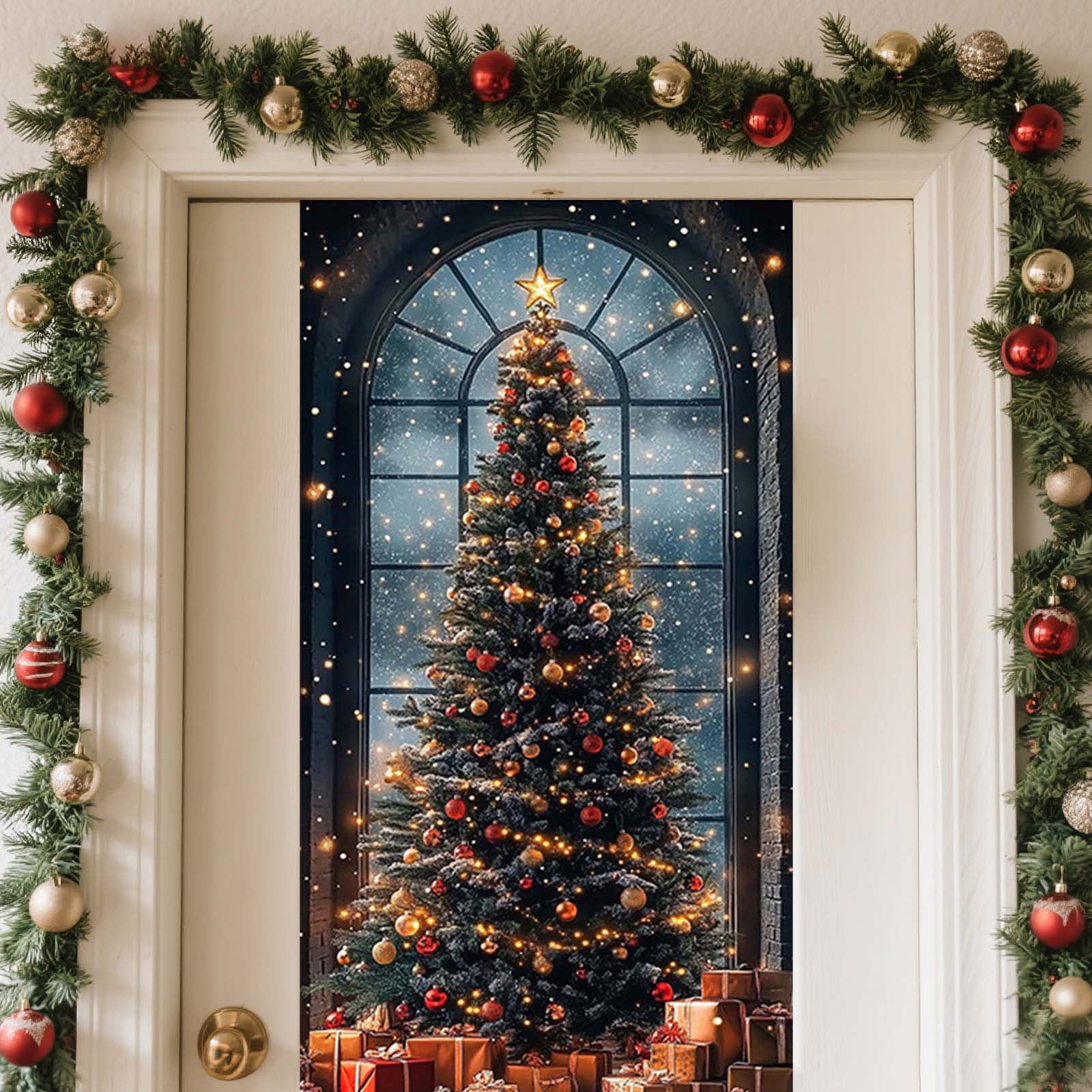 YWIYIUD 1Pcs Christmas Bow Door Banner Holiday Berry Photography ...