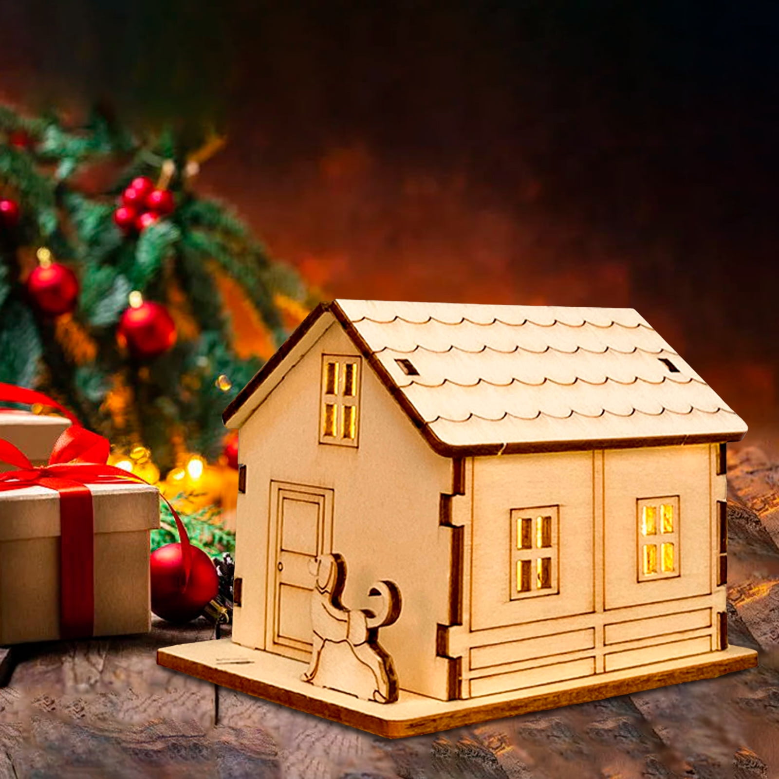 YWIYIUD 3Pcs Christmas Village Buliding, Led Light Wooden Buliding with ...