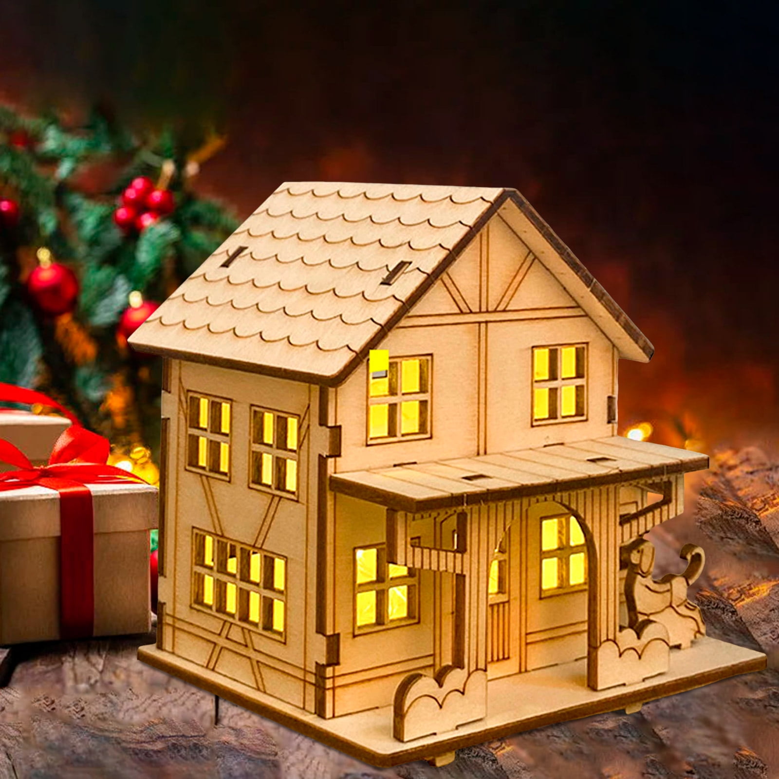 YWIYIUD 3Pcs Christmas Village Buliding, Led Light Wooden Buliding with ...
