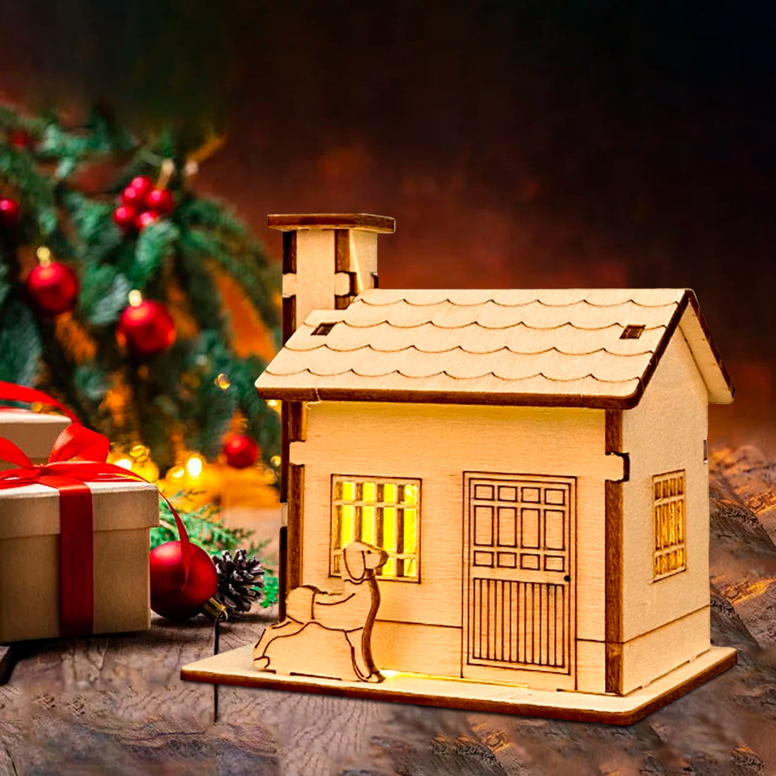 YWIYIUD 3Pcs Christmas Village Buliding, Led Light Wooden Buliding with ...