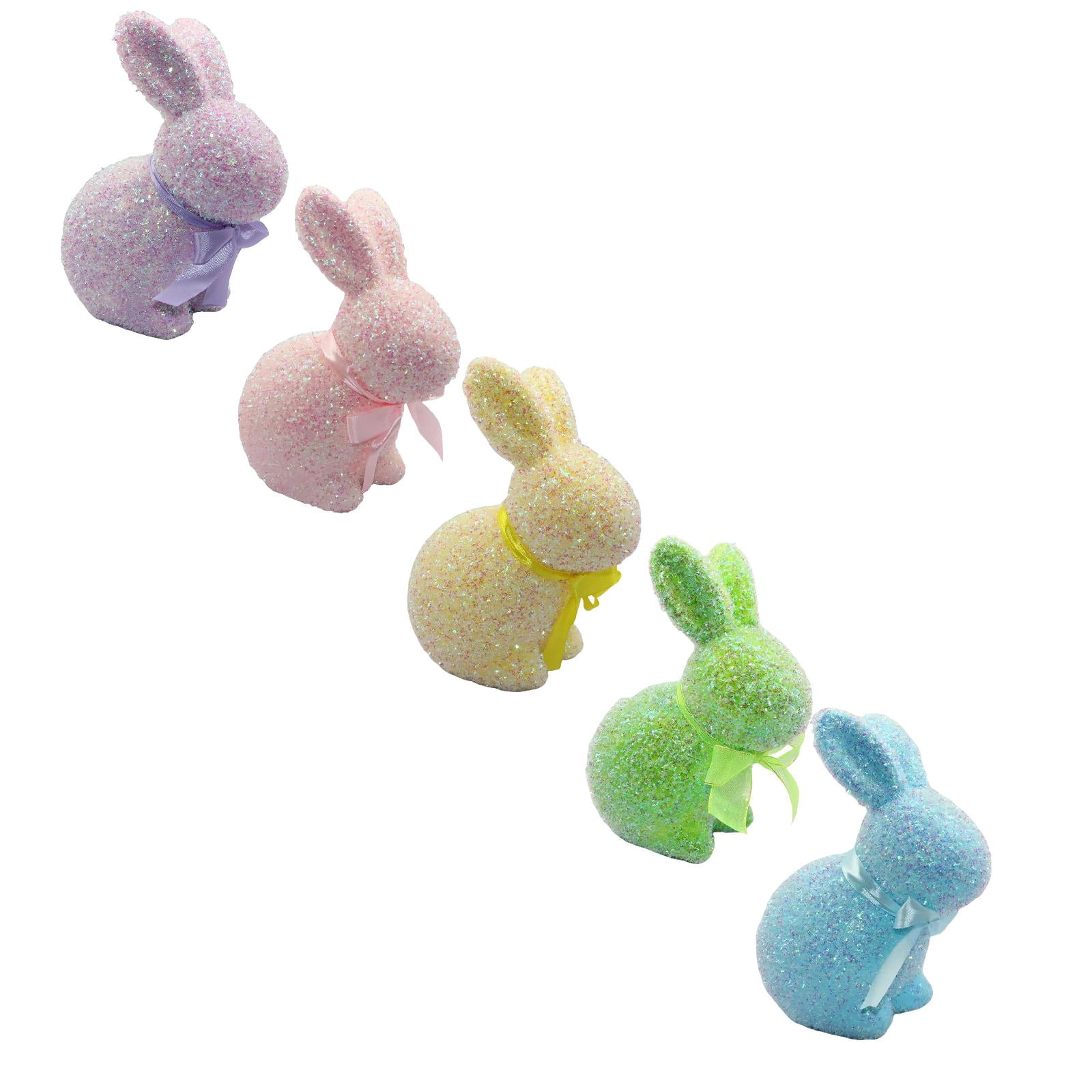 YWIYIUD 5PCS Shiny Flocked Rabbit Decor 9inch Glitter Easter Flocked ...