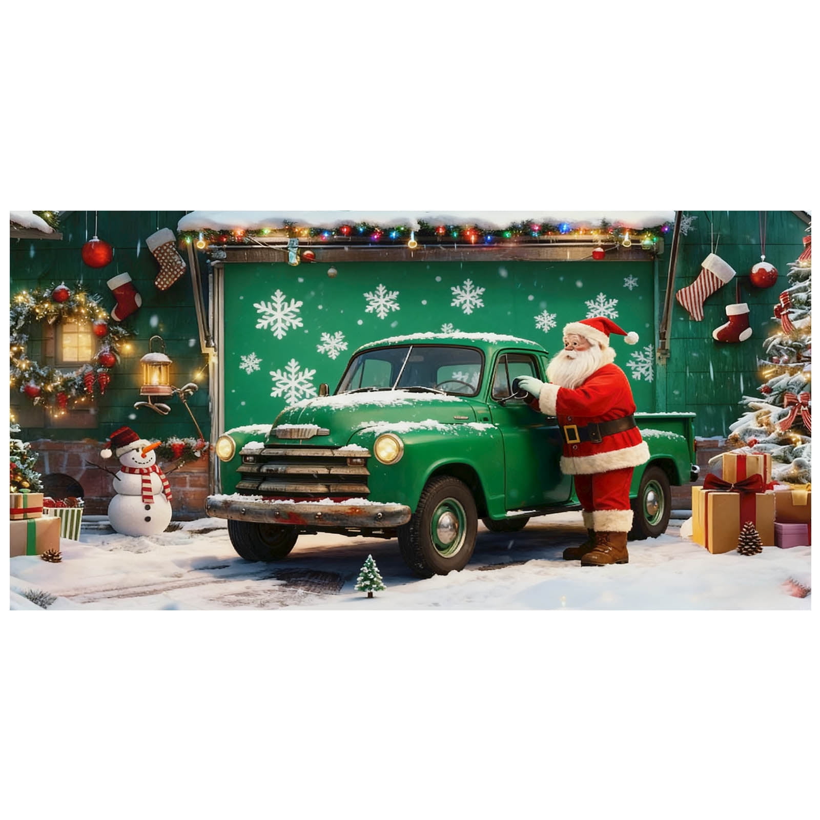 YWIYIUD Christmas Garage Door Cover 6x13ft Merry Christmas Garage Door ...