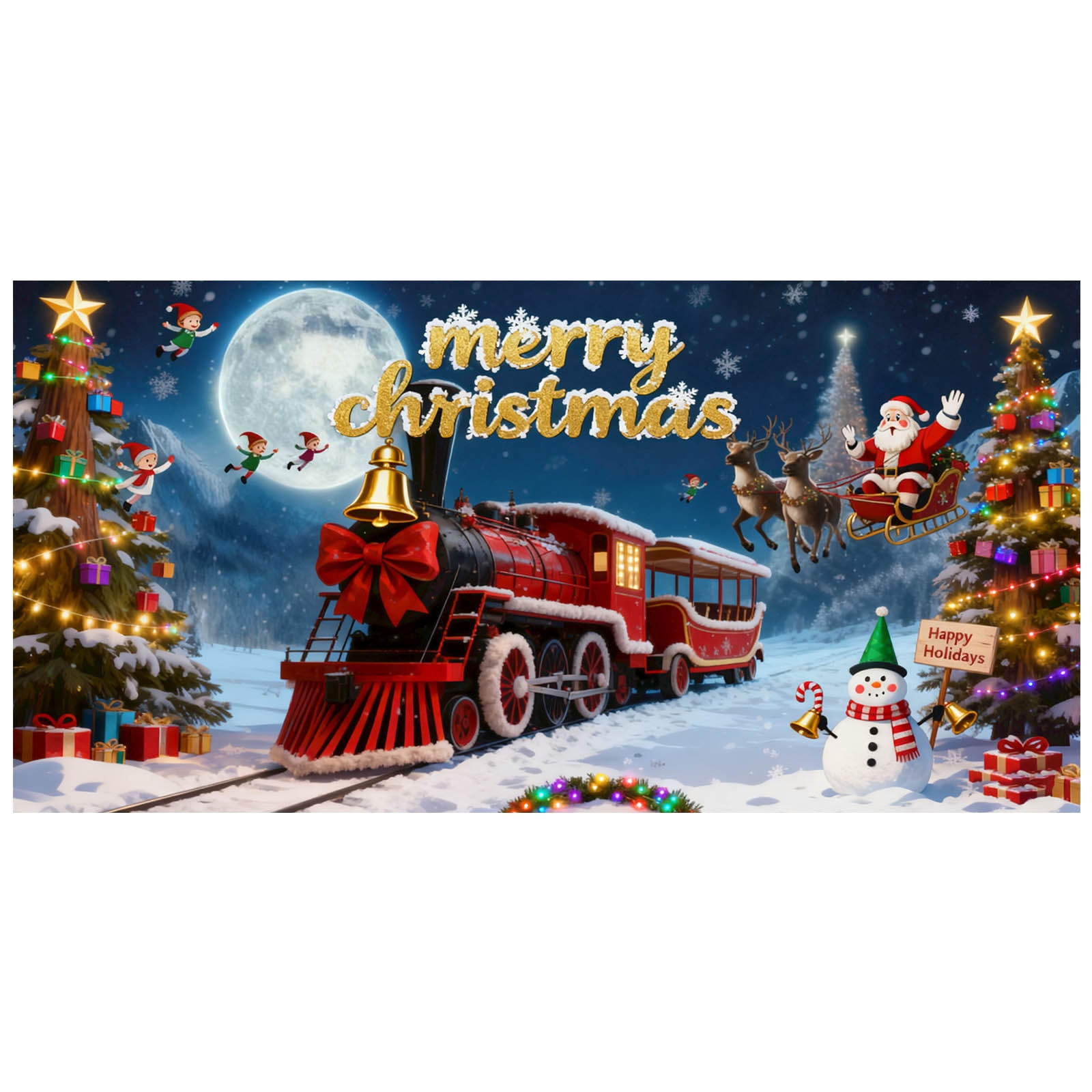YWIYIUD Christmas Garage Door Cover 6x13ft Merry Christmas Garage Door ...