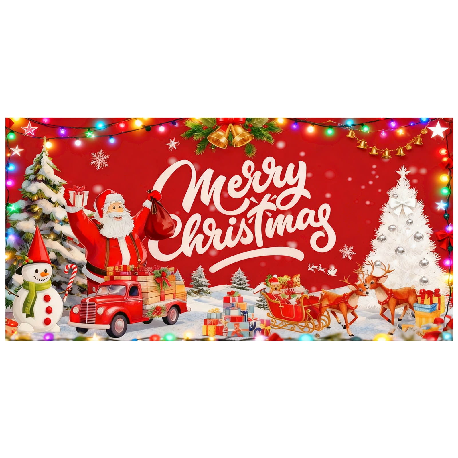 YWIYIUD Christmas Garage Door Cover 7x16ft Merry Christmas Garage Door ...