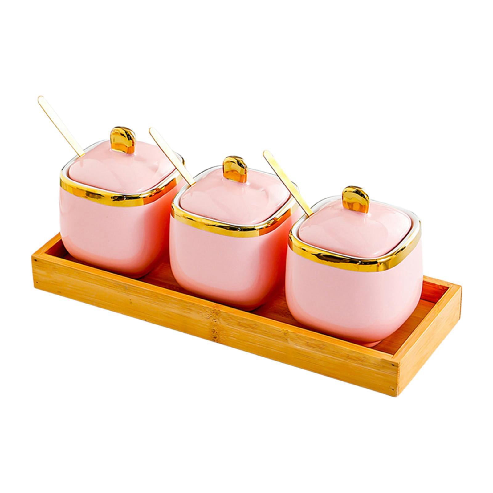 YWJLQH Ceramic Condiment Jars Sugar Bowls with Lids and Spoons Tray ...