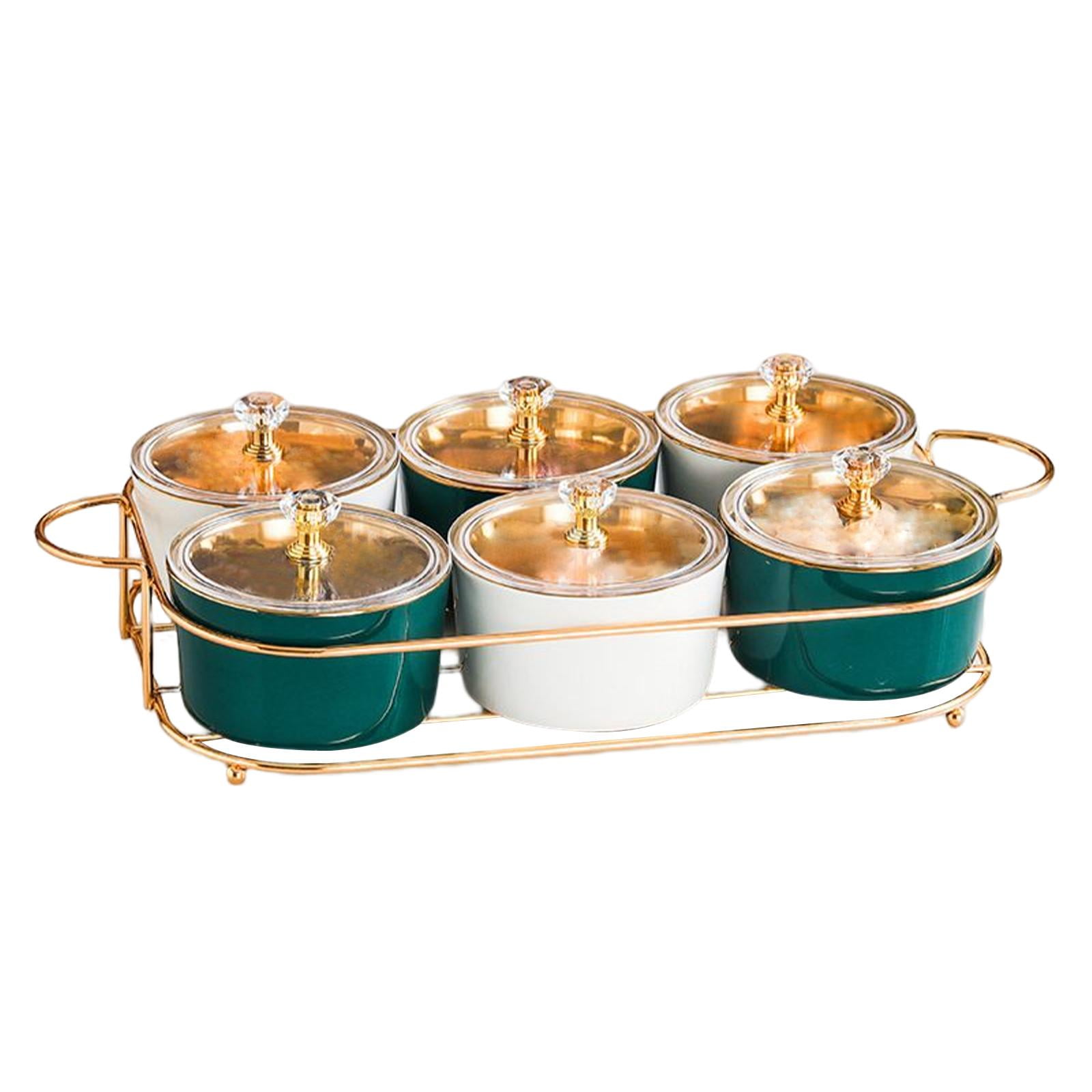 YWJLQH Ceramic Food Server Plate W/ Lid Condiment Tray Snacks Serving ...