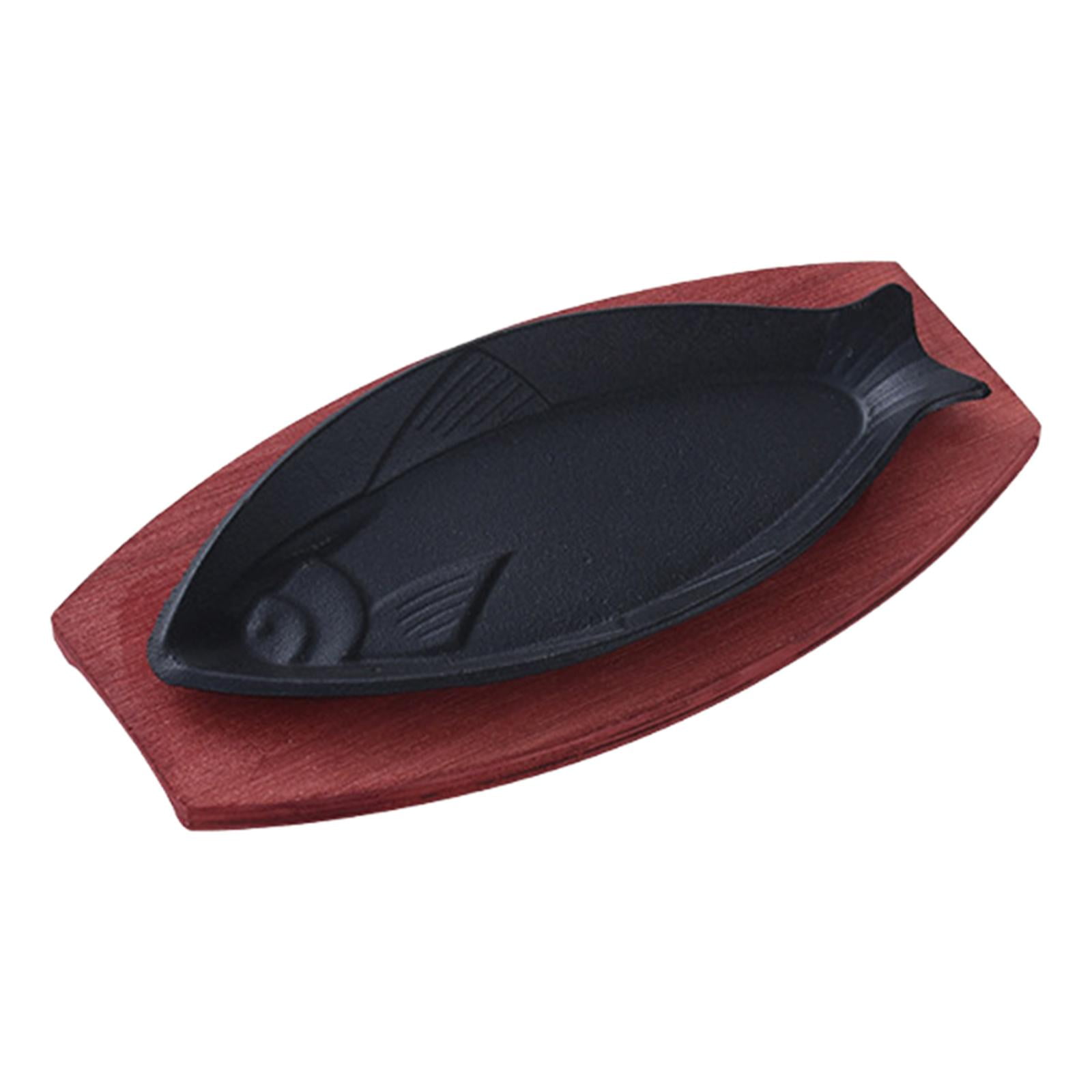 YWJLQH Griddle Steak Fry Plate Shaped Server Platter with Wooden Tray ...