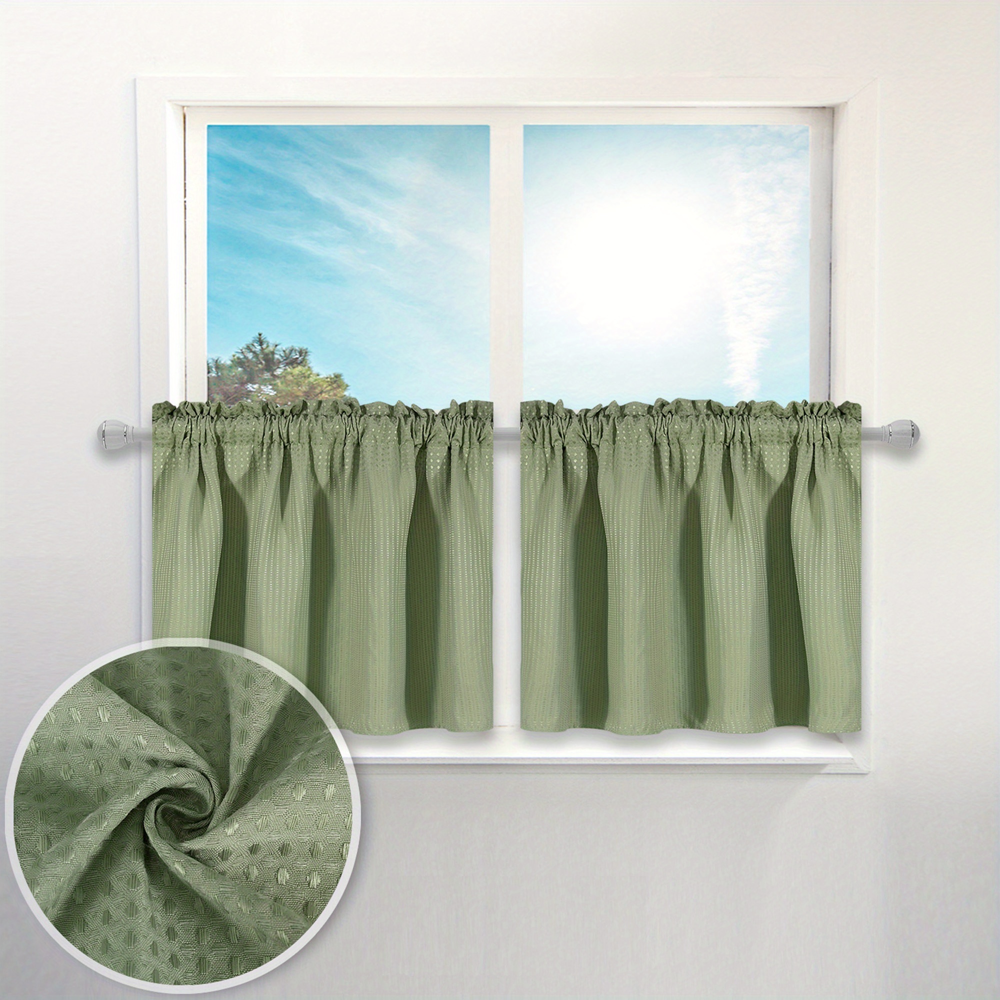 YWKJC Elegant Waffle Weave Half Window Curtains - Water-Resistant ...