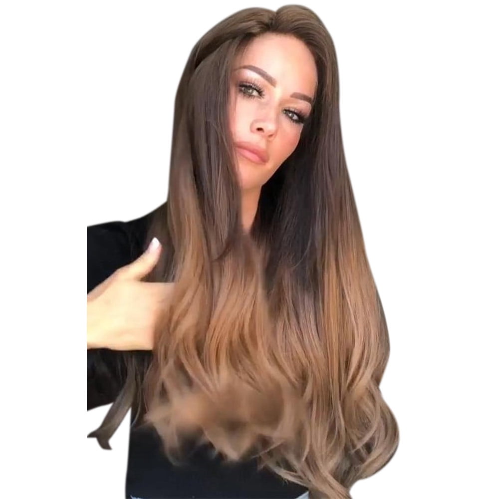 YWOAGH Long Gradient Synthetic Wig for Women Natural Front Design Brown ...