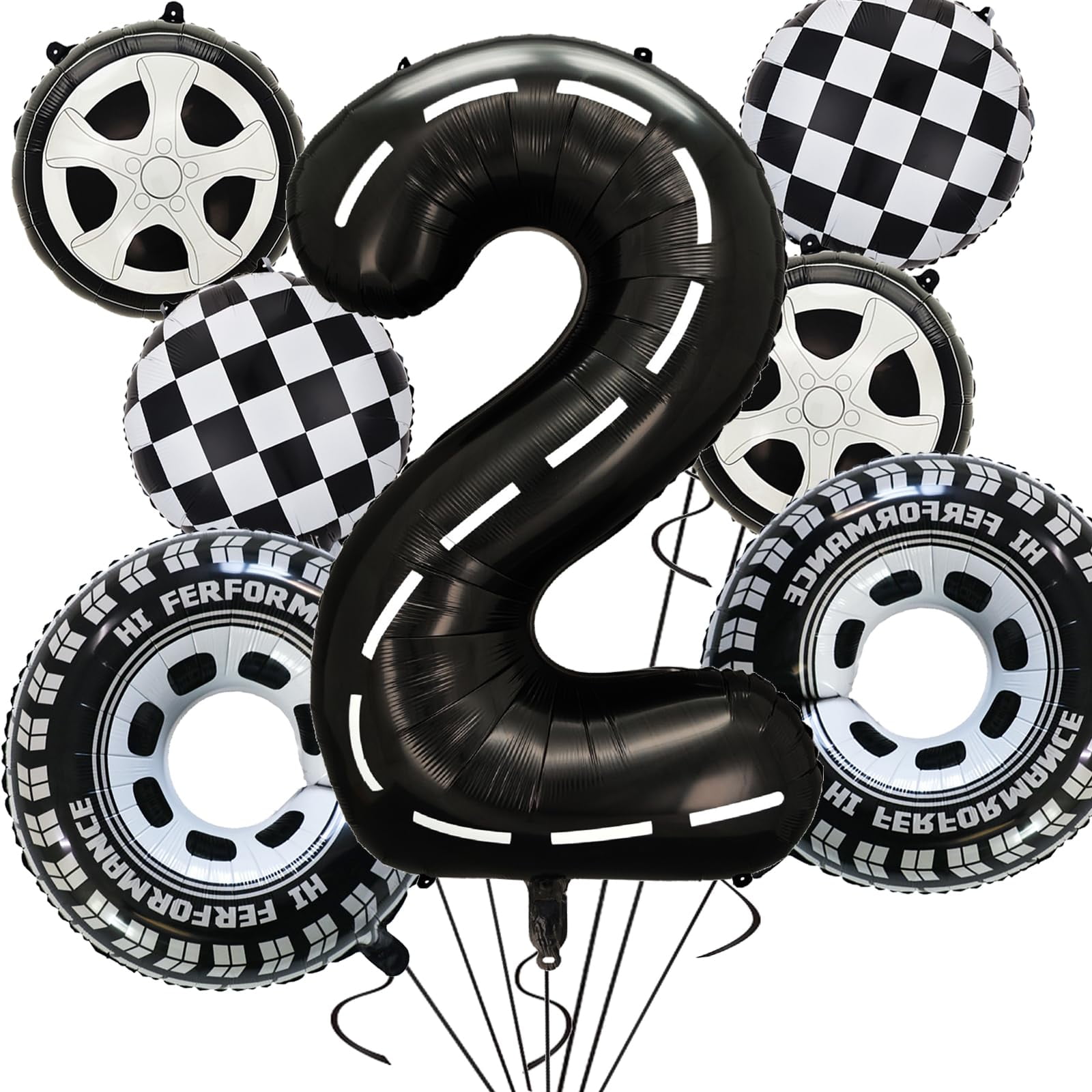 YWQIPABA Race Car FEV6 2nd Birthday Party Balloons, 40 Inch Mylar Foil Racetrack Number 2 ...