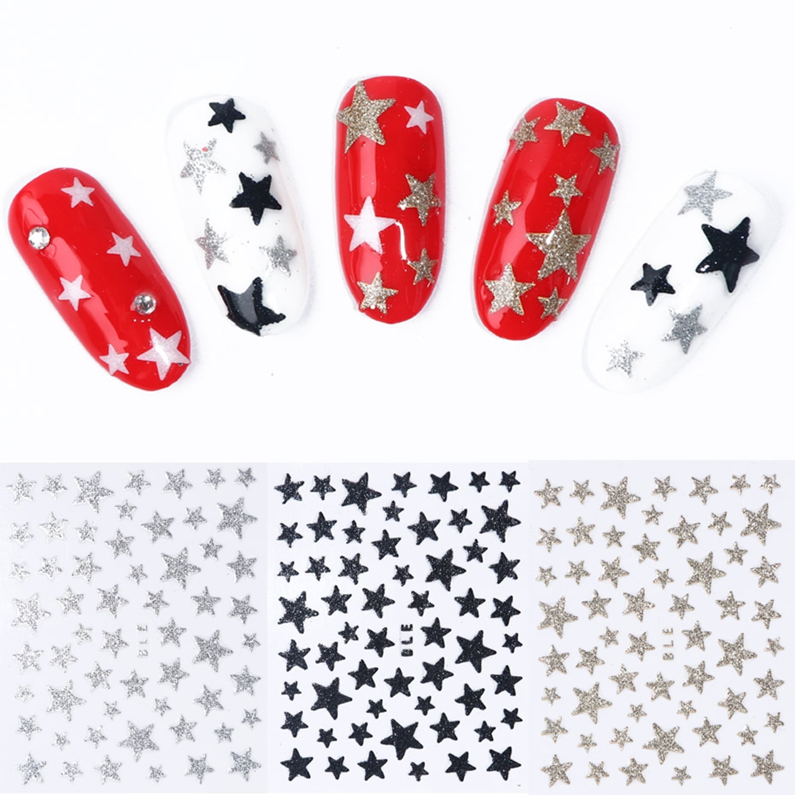 YX STORE 3D Nail Slider Stars Stickers Glitter Shiny Fingernail ...