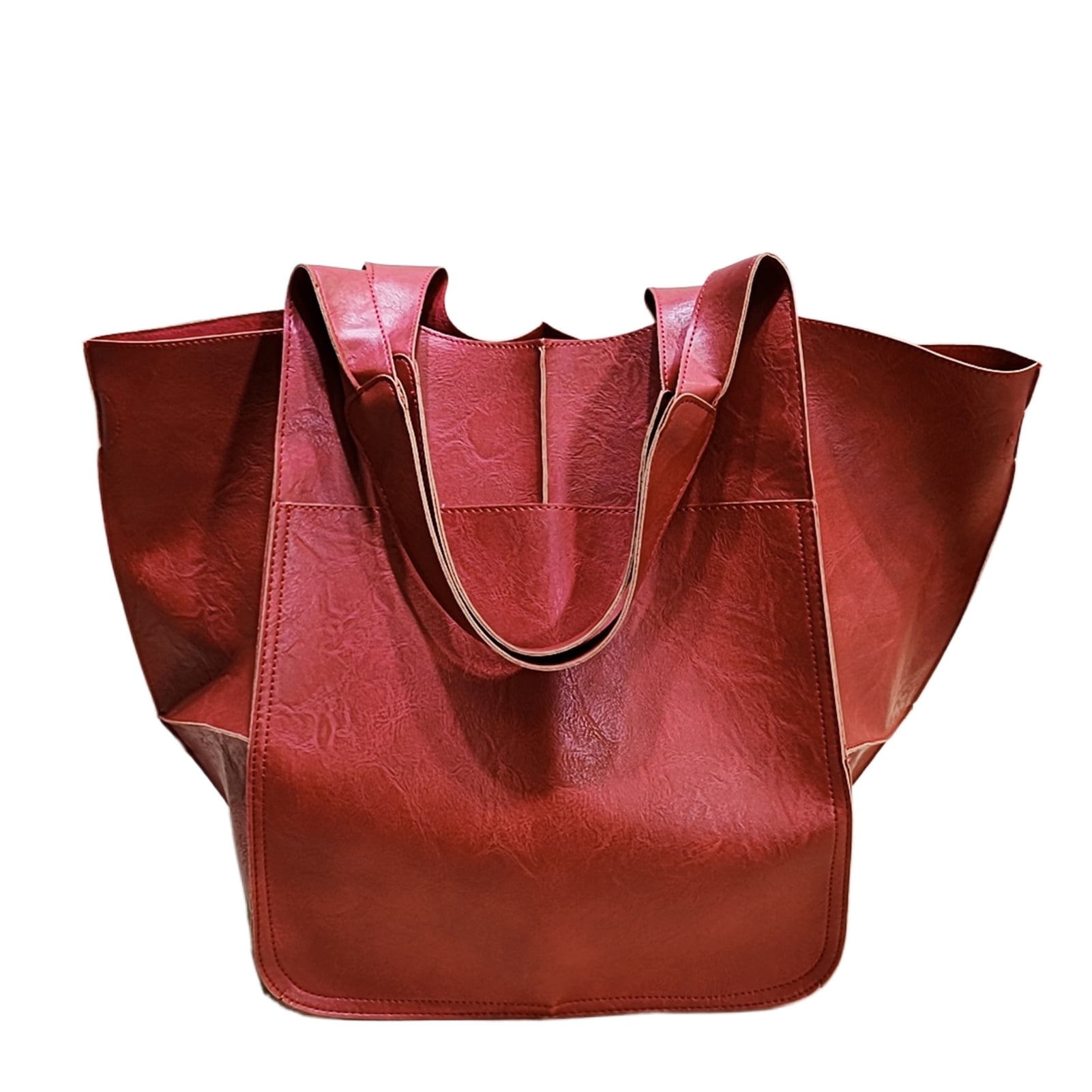 YX STORE Oversized Bag Solid Color Large Capacity Faux Leather Vintage ...