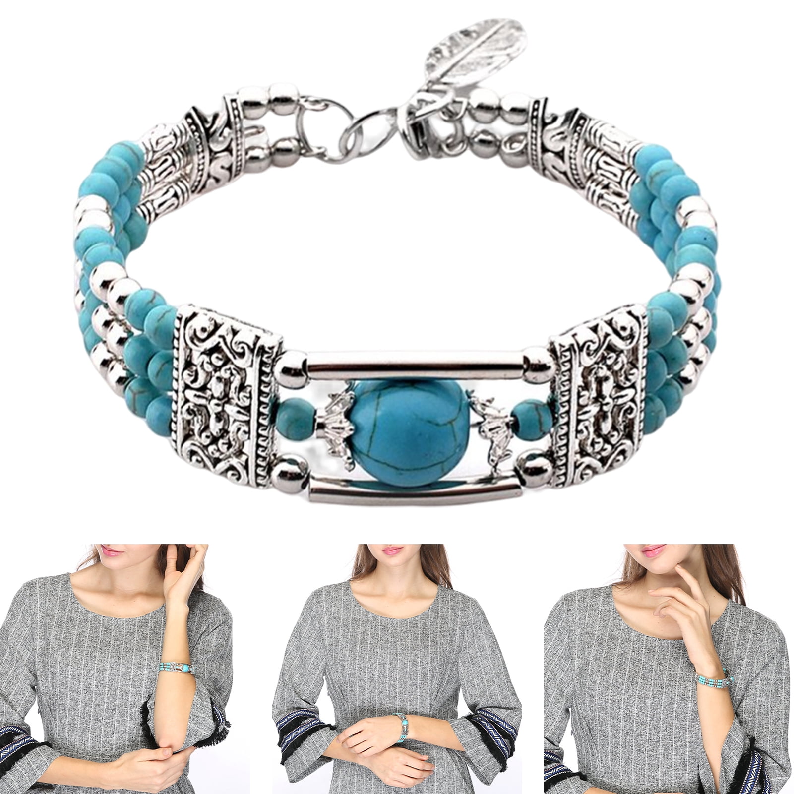 YX STORE Women Bracelet Bohemia Ethnic Style Three Layers Faux ...
