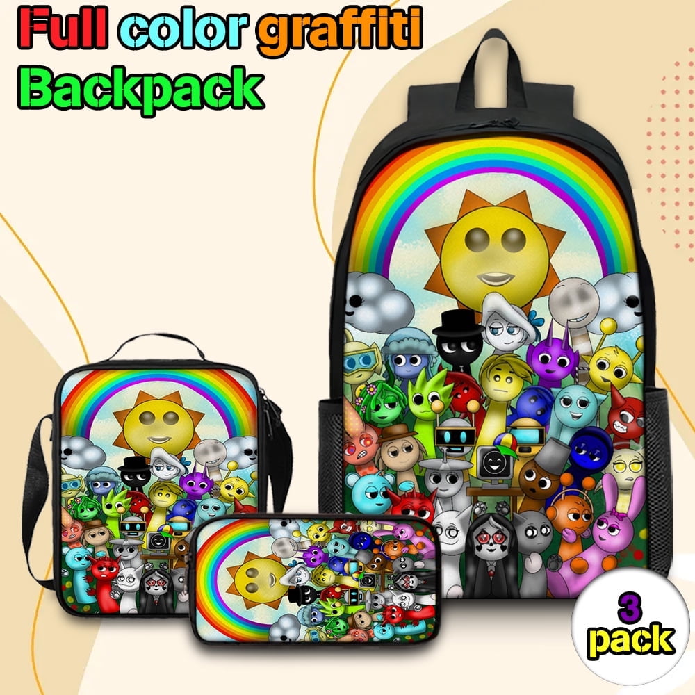 YXF Backpacks, 17" Sprunki Figures Backpack with Crossbody Sling Bag ...