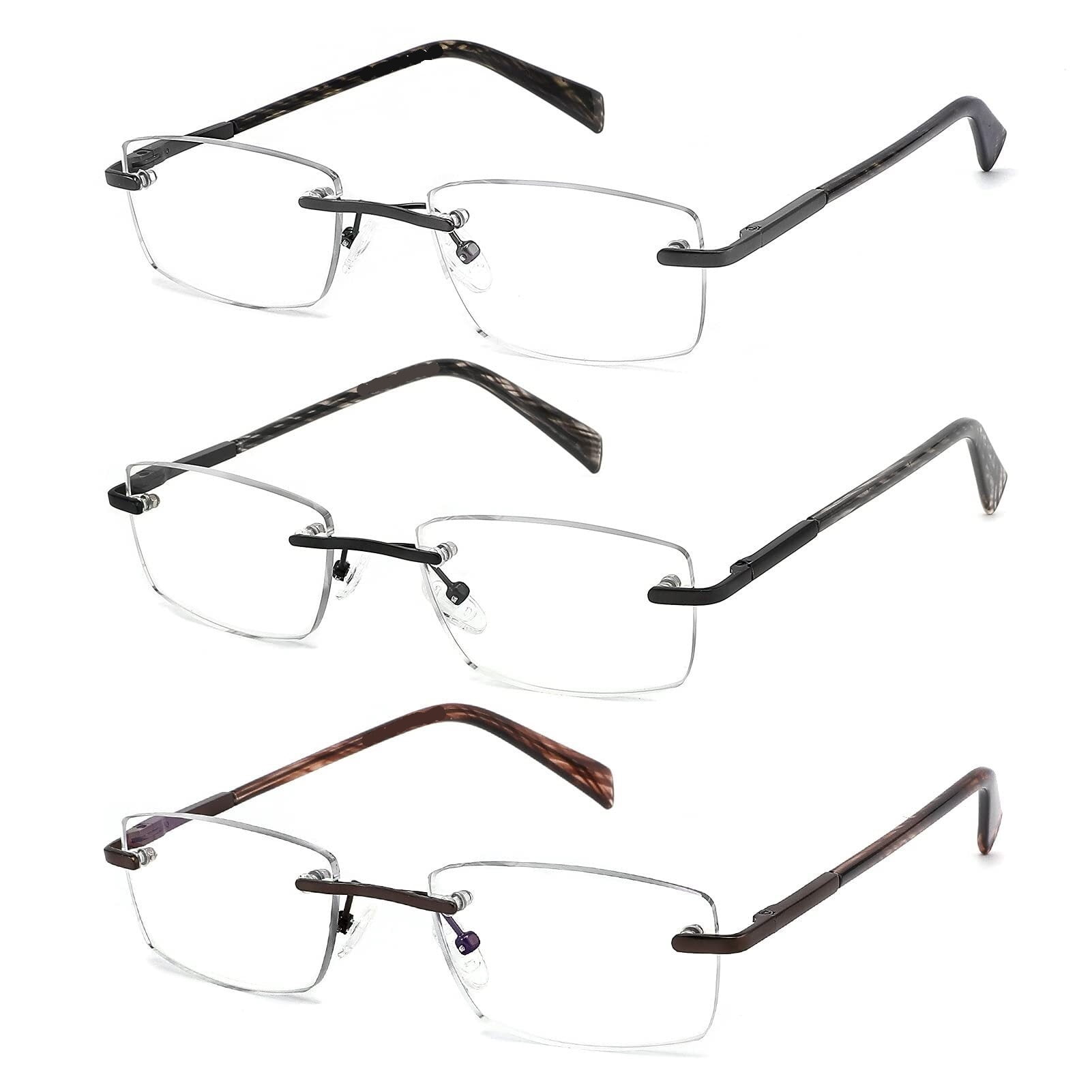 YXP 3 Pack Reading Glasses for Men Blue Light Blocking, Lightweight Rimless Metal Mens ...
