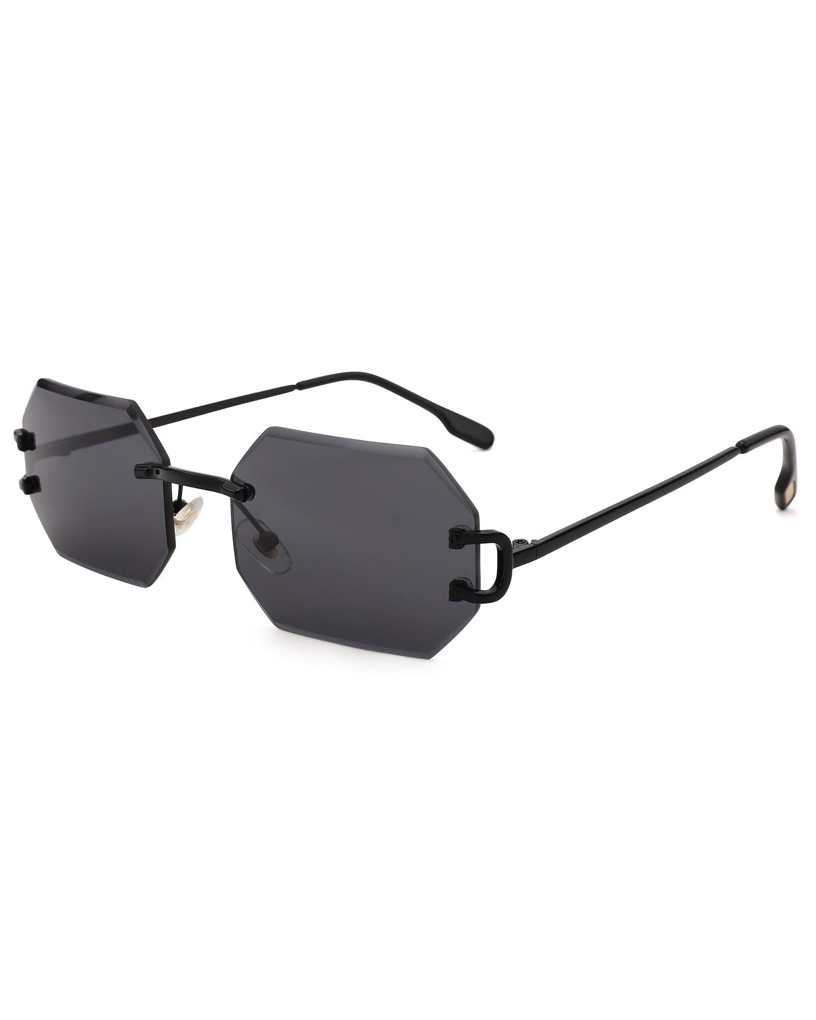 YXP Rimless Rectangle Sunglasses for Men Women Polygon Frameless Tinted ...