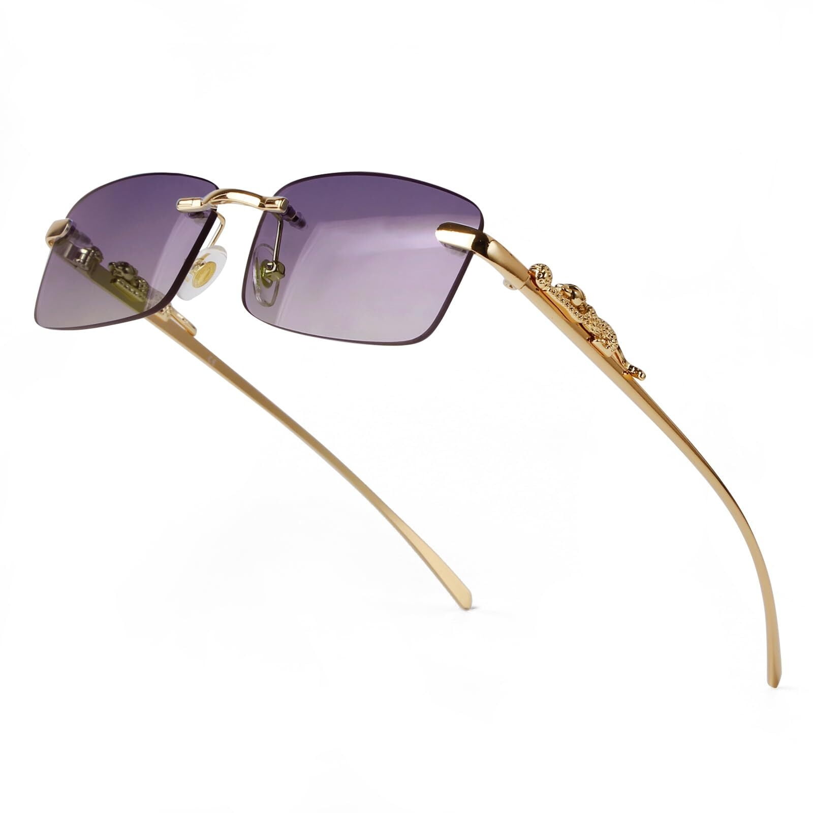 YXP Vintage Rimless Rectangle Sunglasses for Women Men,Trendy Gold ...
