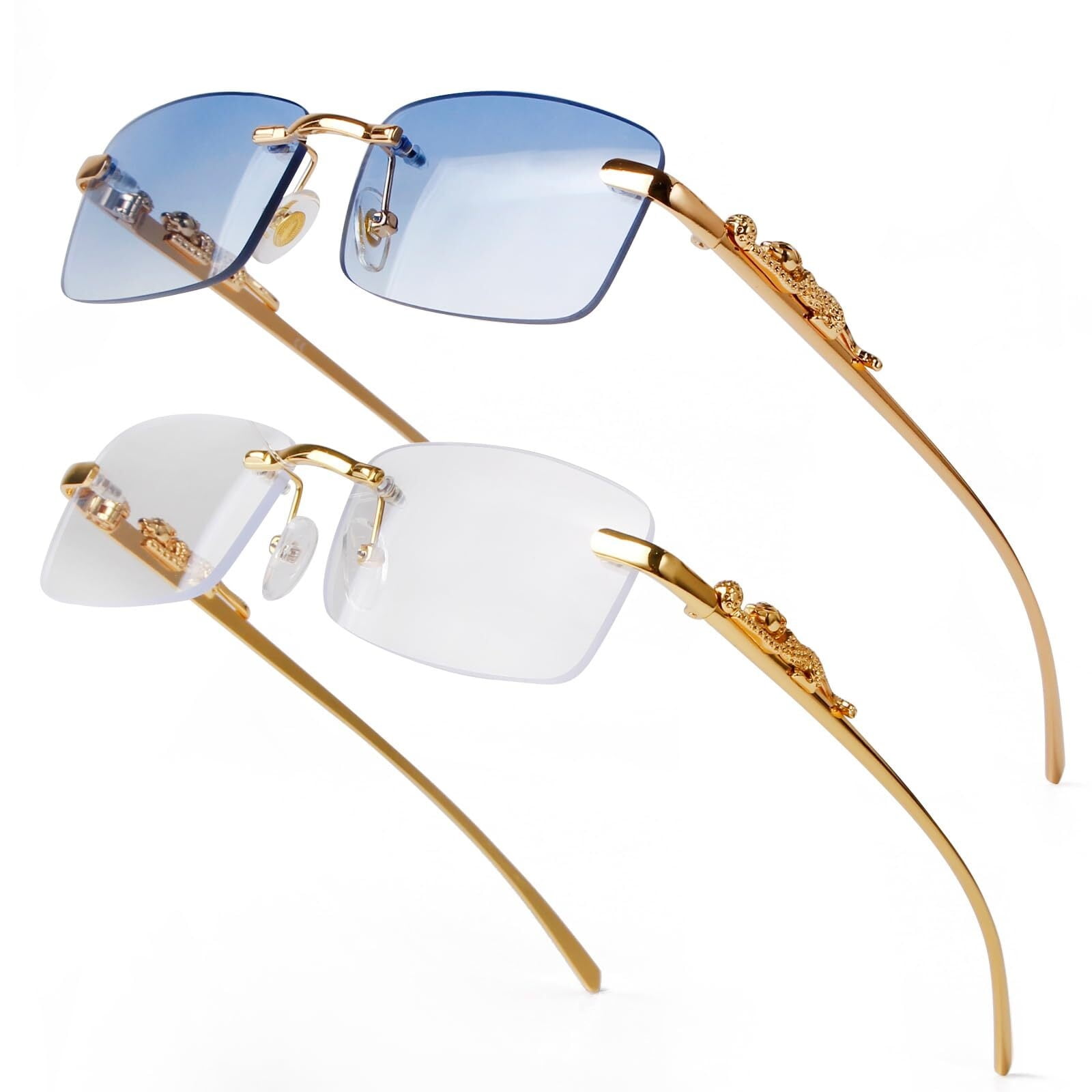 YXP Vintage Rimless Rectangle Sunglasses for Women Men,Trendy Gold ...