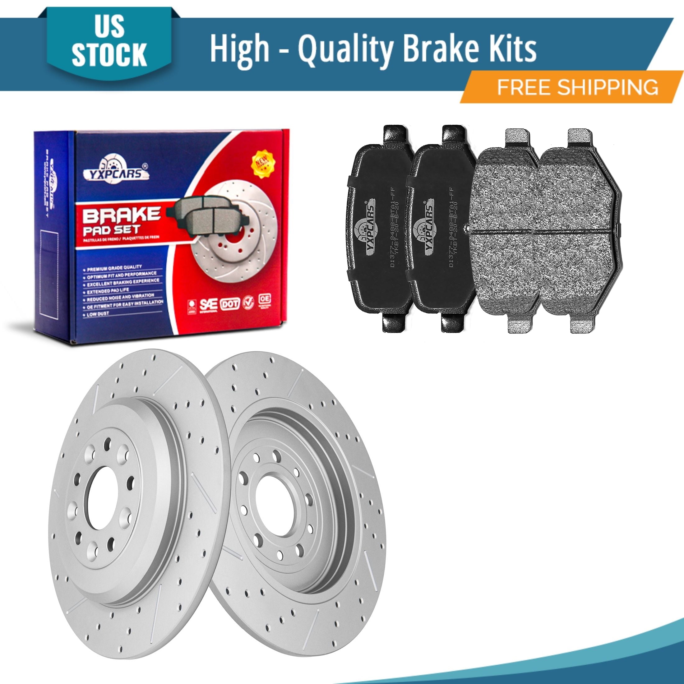 YXPCARS 6PCS Rear Brake Kits, Drilled & Slotted Brake Rotors + Ceramic ...