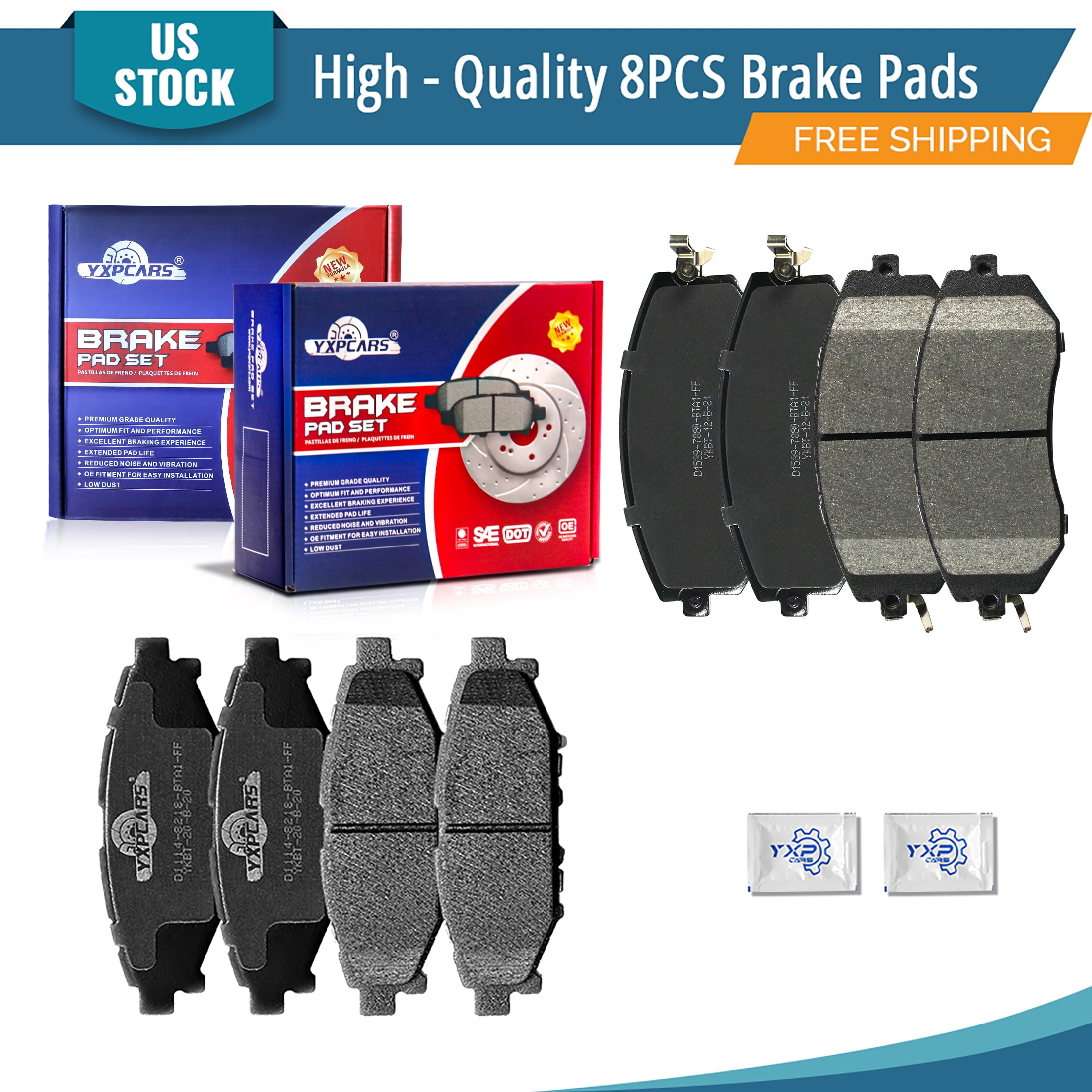 YXPCARS 8PCS Brake Pads(BD1539+D1114), Front & Rear Ceramic Pads for ...