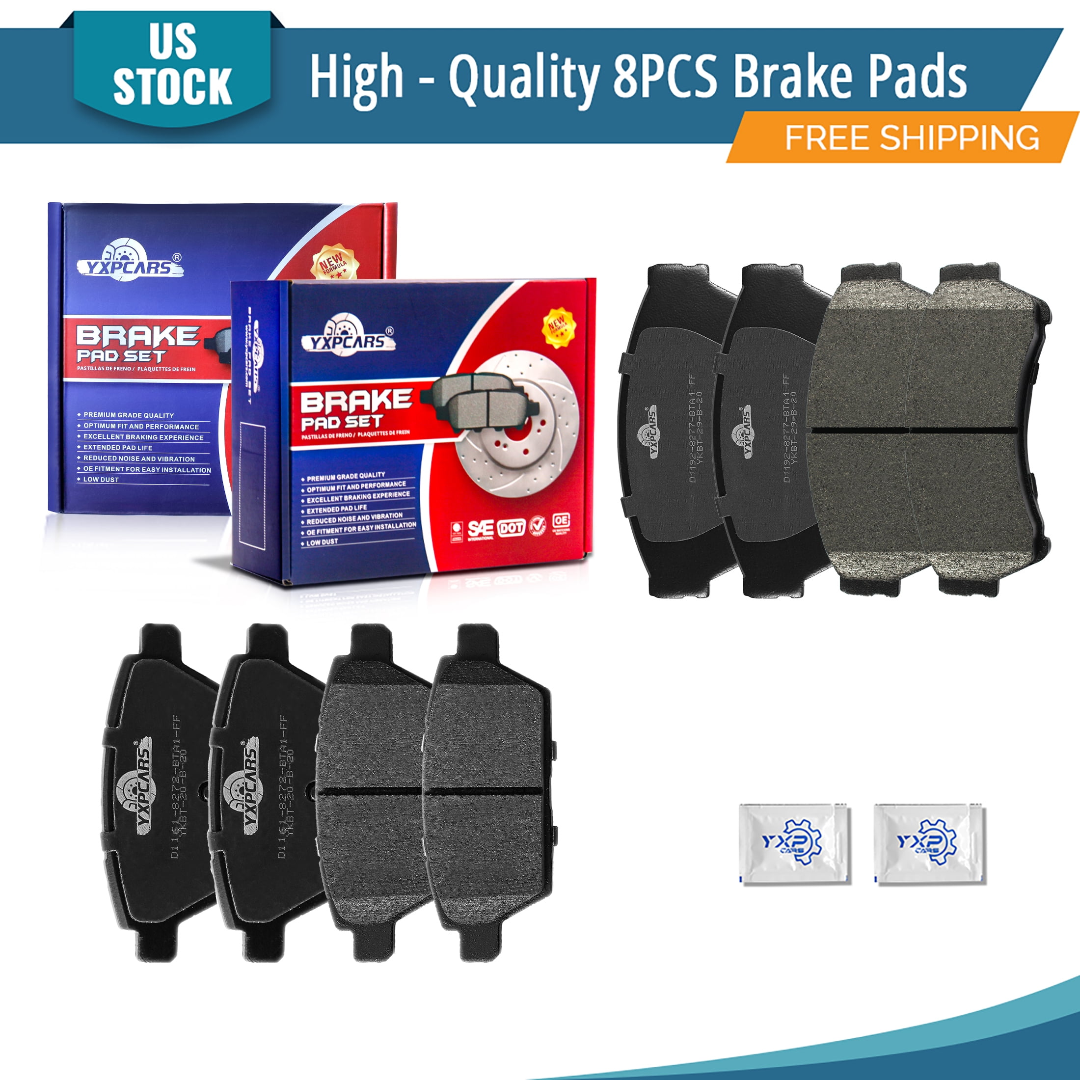 YXPCARS 8PCS Brake Pads(D1192+D1161), Front & Rear Ceramic Pads for ...