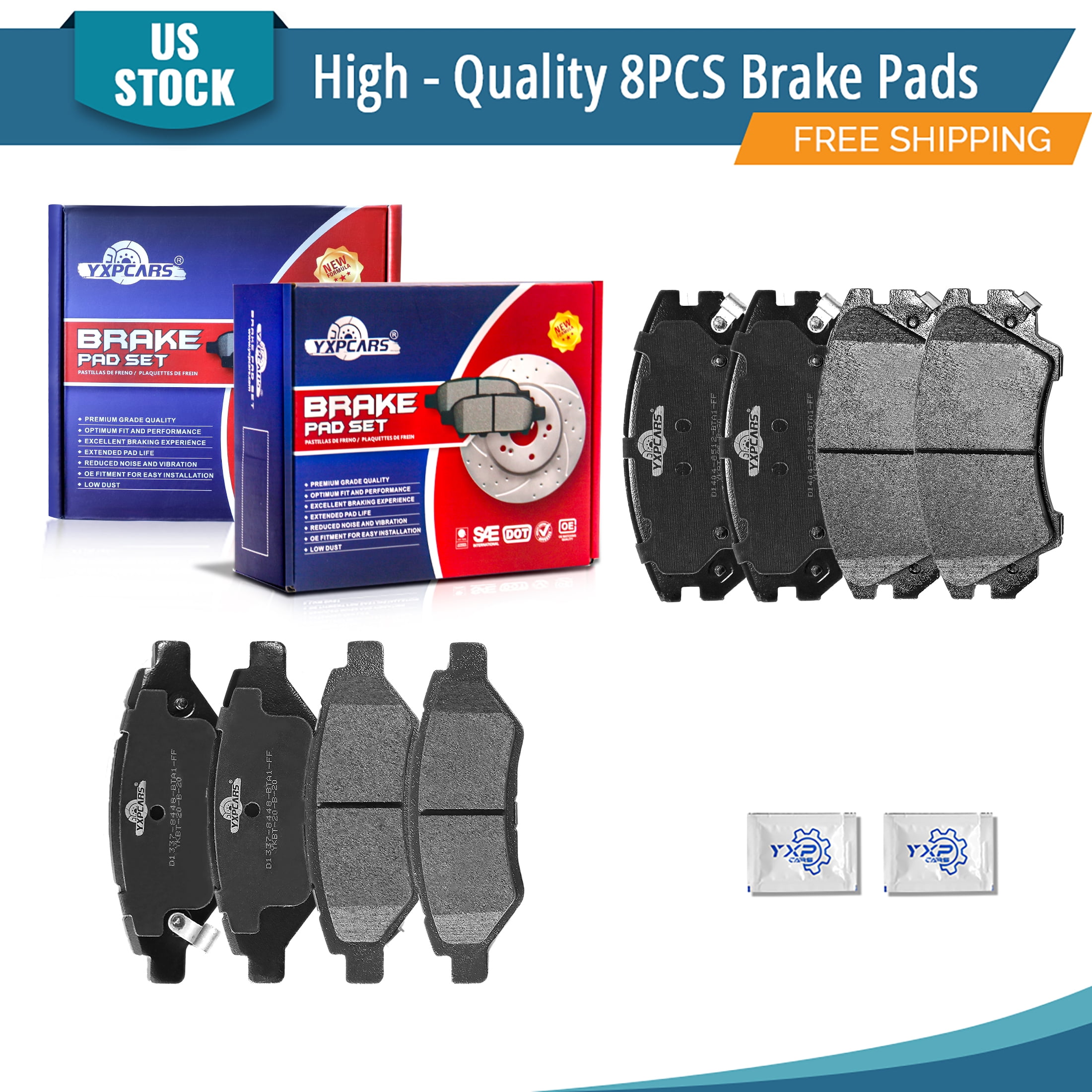 YXPCARS 8PCS Brake Pads(D1404+D1337), Front & Rear Ceramic Pads for ...