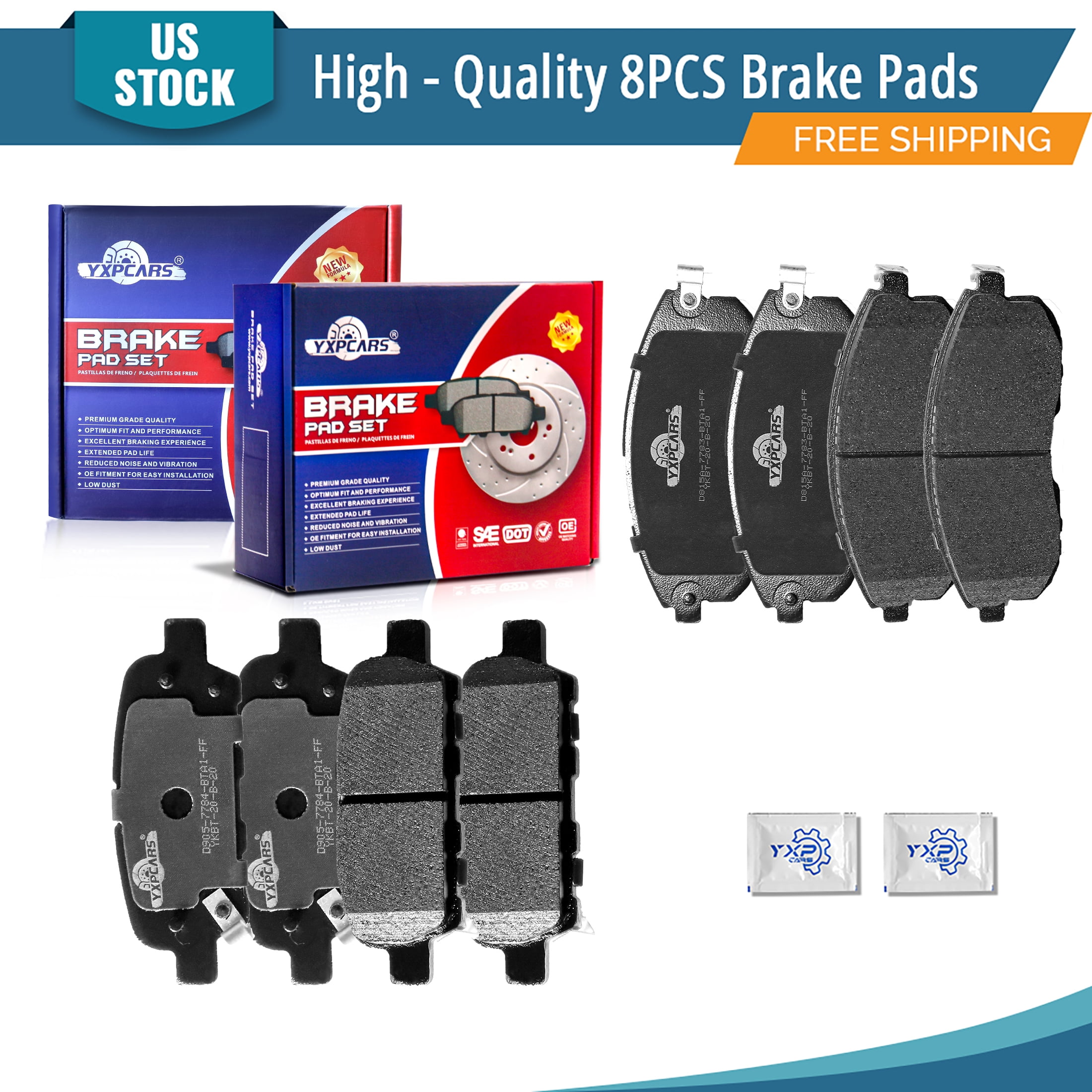 YXPCARS 8PCS Brake Pads(D815A+D905), Front & Rear Ceramic Pads for ...
