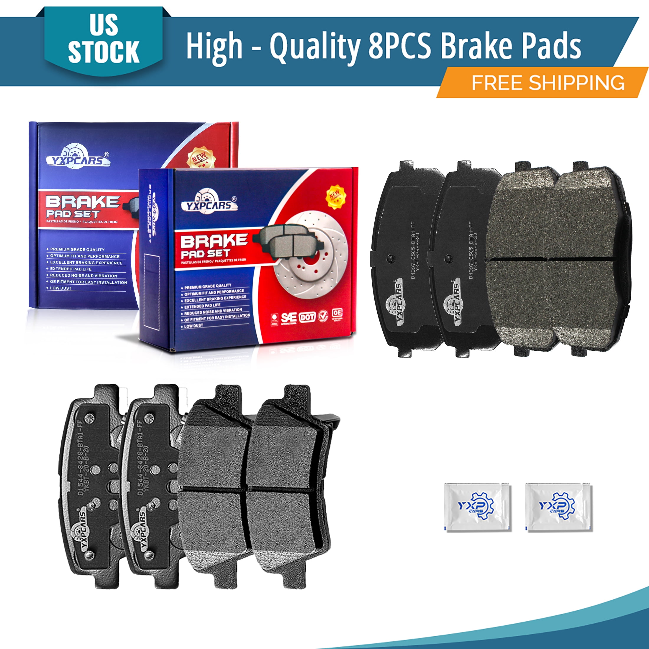 YXPCARS 8PCS Ceramic Brake Pads for Kia Soul 2014-2019 All Trim Levels, Front & Rear(D1397+D1544 ...