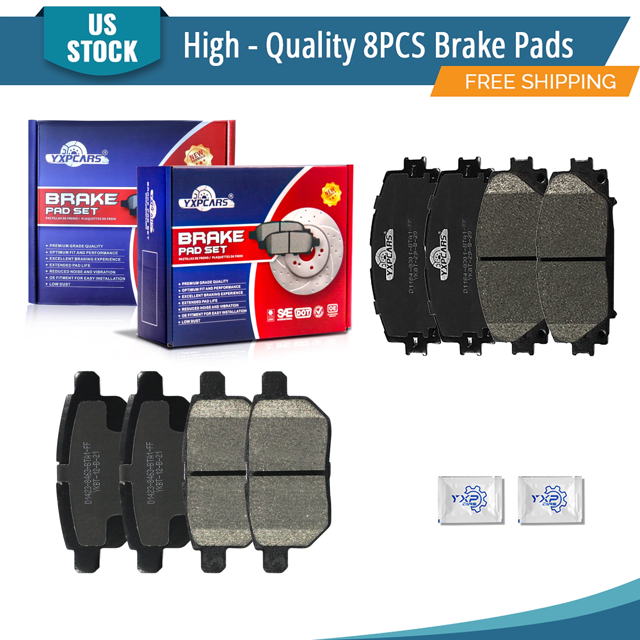 YXPCARS 8PCS Front & Rear Ceramic Brake Pads(D1184+BD1423) for Toyota ...