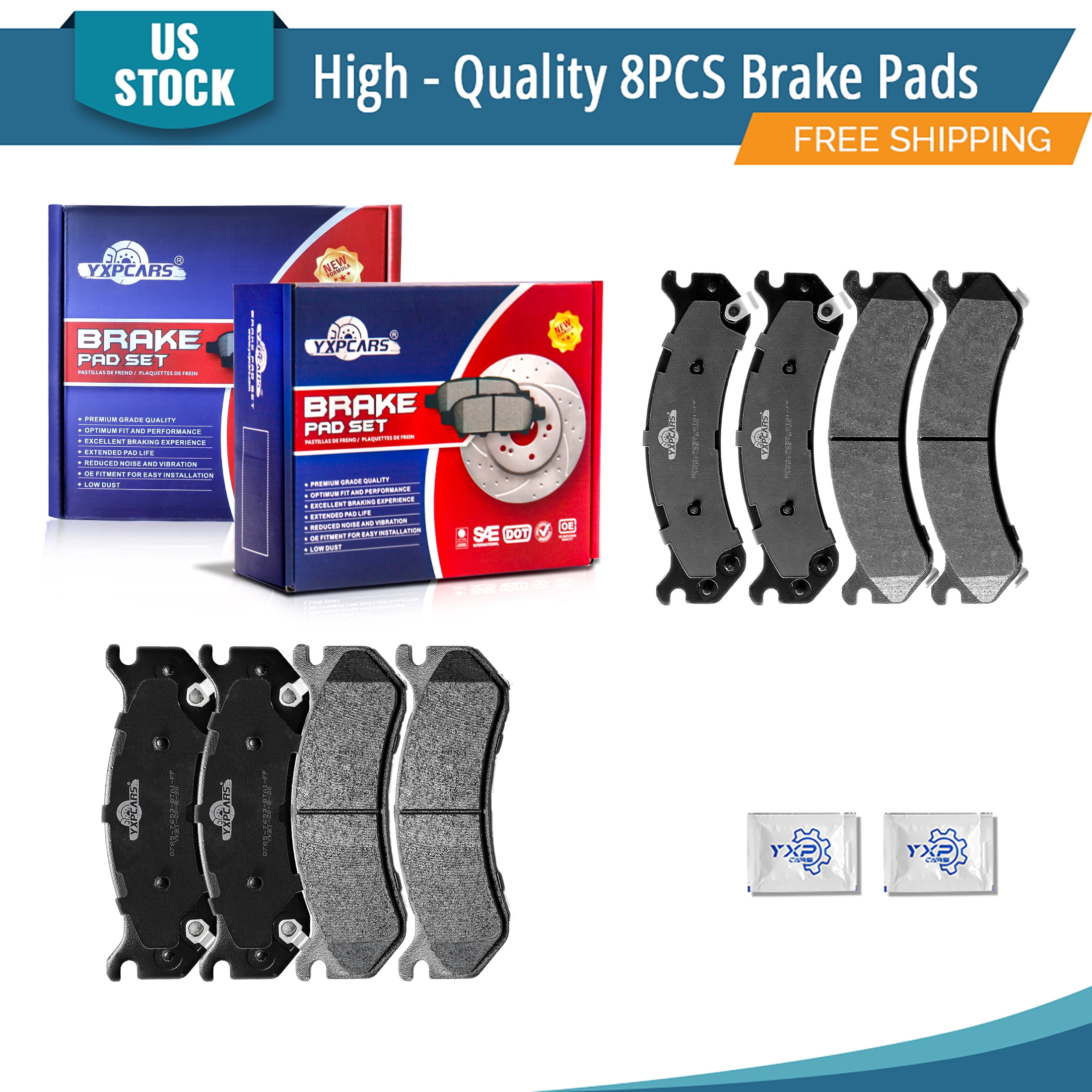 YXPCARS 8PCS Front & Rear Ceramic Brake Pads(D784+D785) for Chevrolet ...