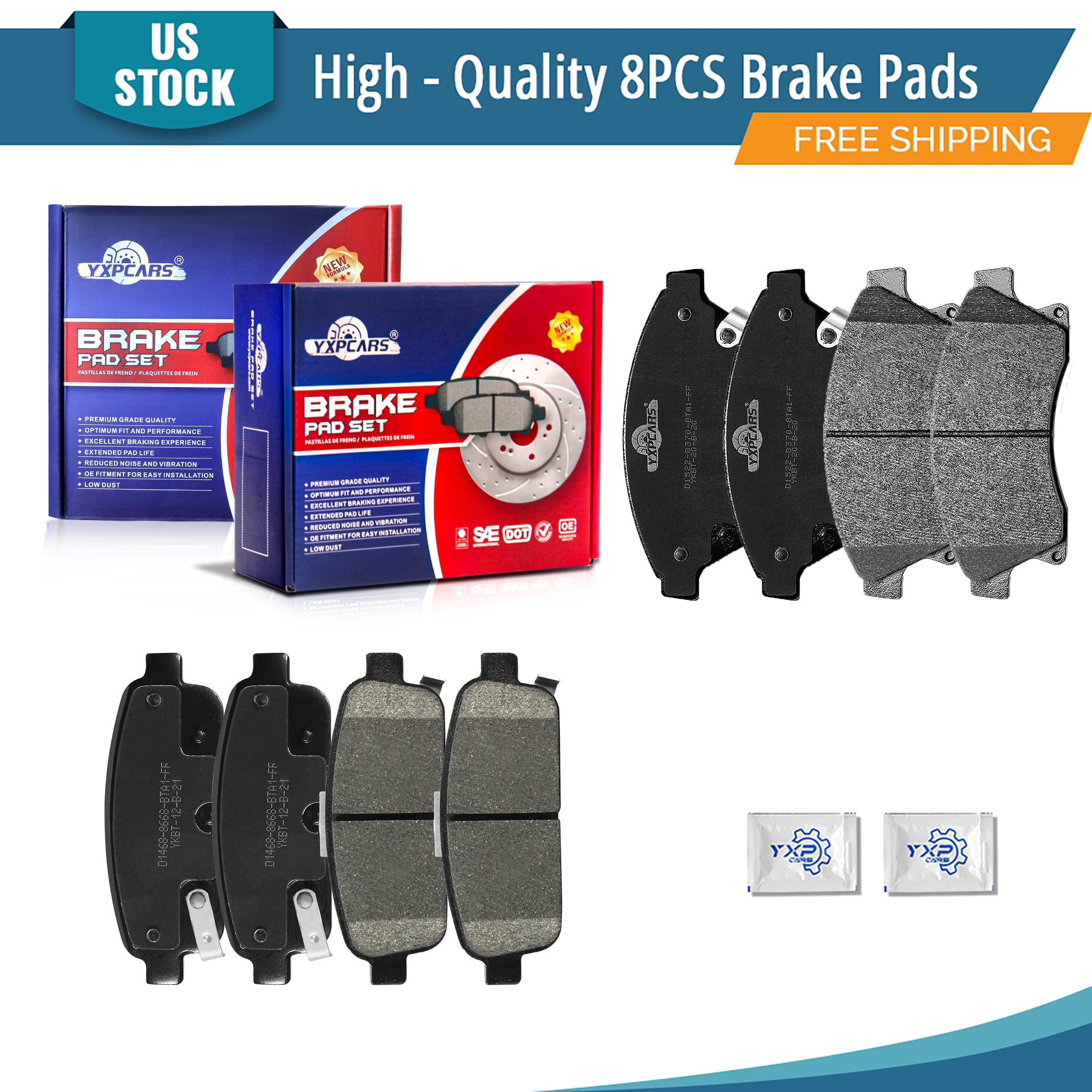 YXPCARS D1522+BD1468: 8PCS Front and Rear Ceramic Brake Pads Set for ...