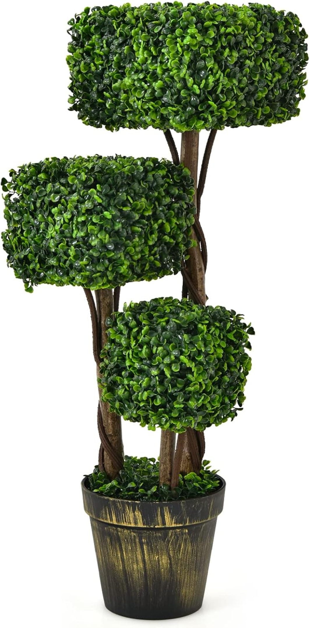 YXPP 36” Artificial Triple Square Shaped Boxwood Topiary Tree W/Cement ...