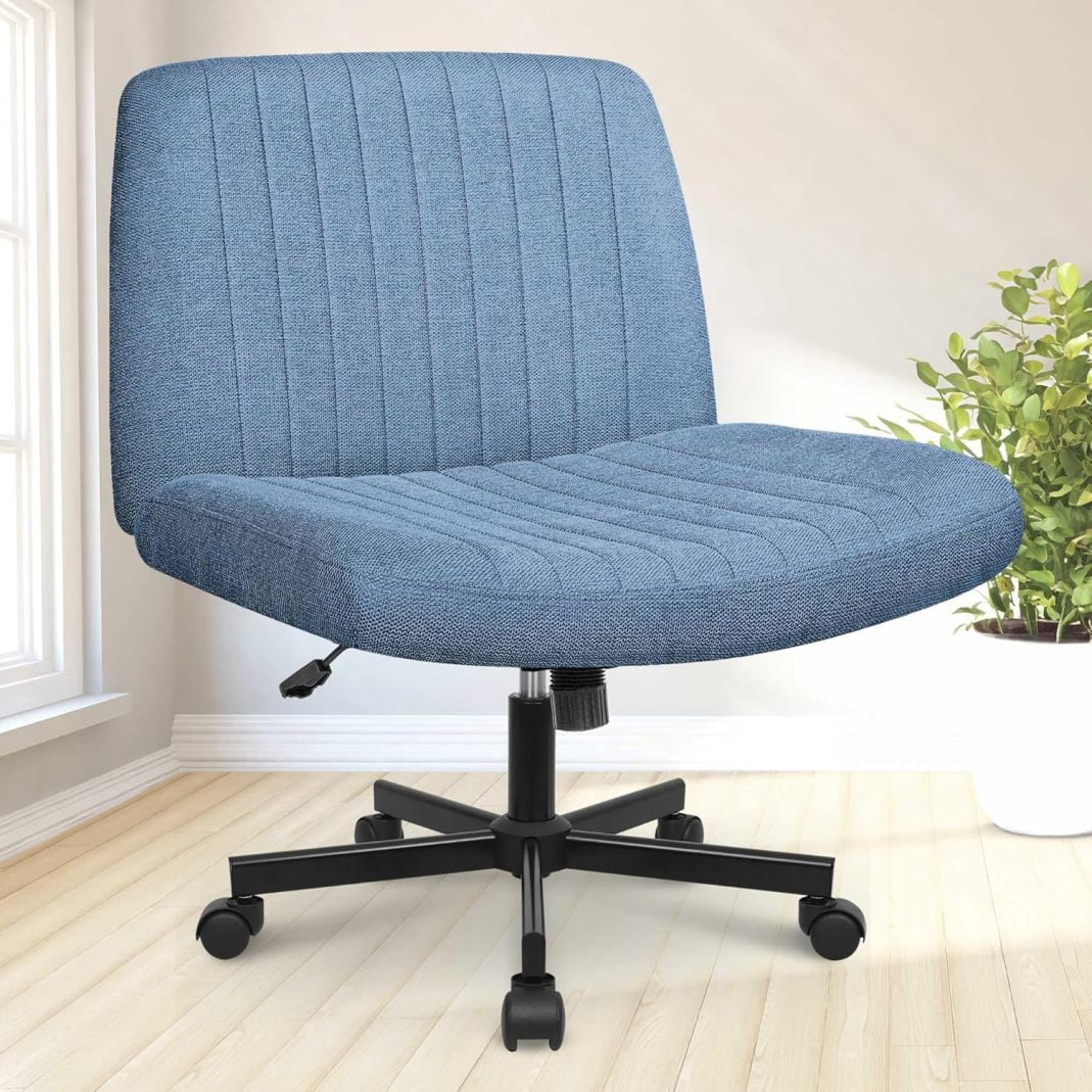 YXPP Criss Cross Chair with Wheels Fabric Comfy Cross Legged Computer ...