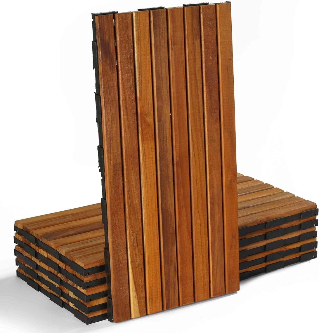 YXPP FloorKNKT Interlocking Teak Wood Floor Patio Deck Tiles in (Set of ...