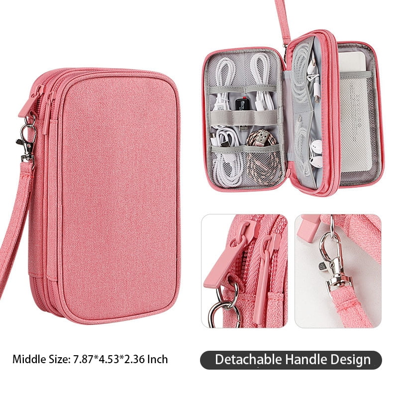 YXRIJDJ Double Layer Electronic Organizer Pink Travel Cable Organizer ...
