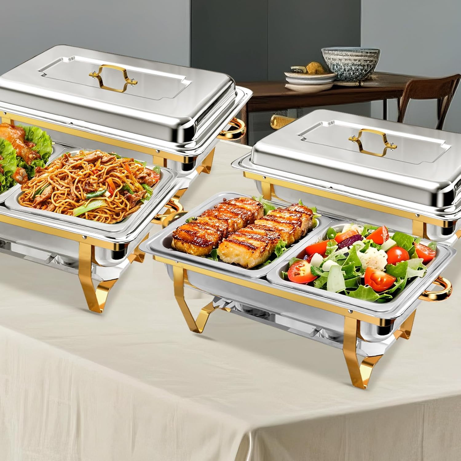 YXSC Chafing Dishes for Buffet Set, 4 Pack Golden Stainless Steel ...