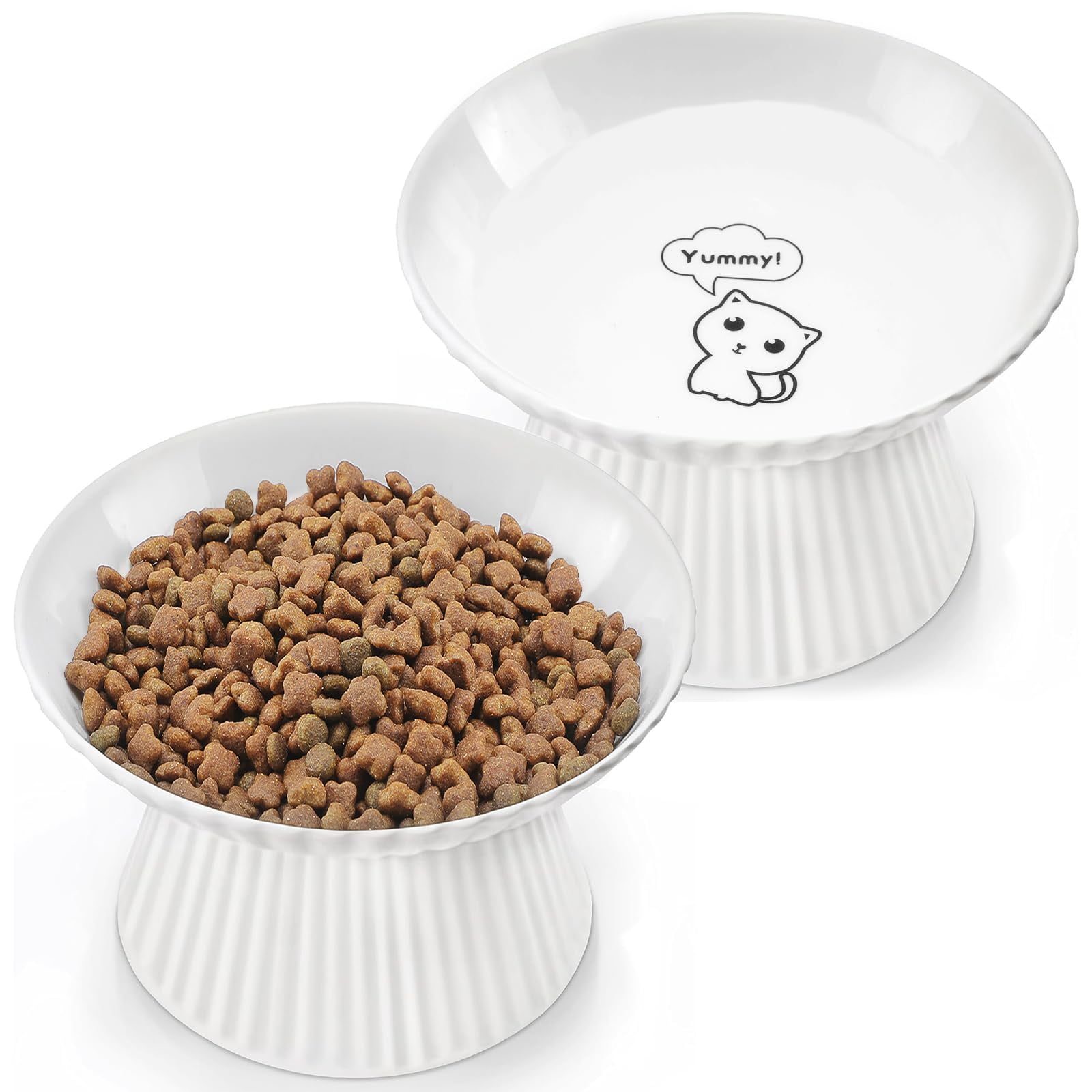 YY Ceramic Elevated Cat Bowl,Whisker Friendly Raised Cat Food Bowl for ...