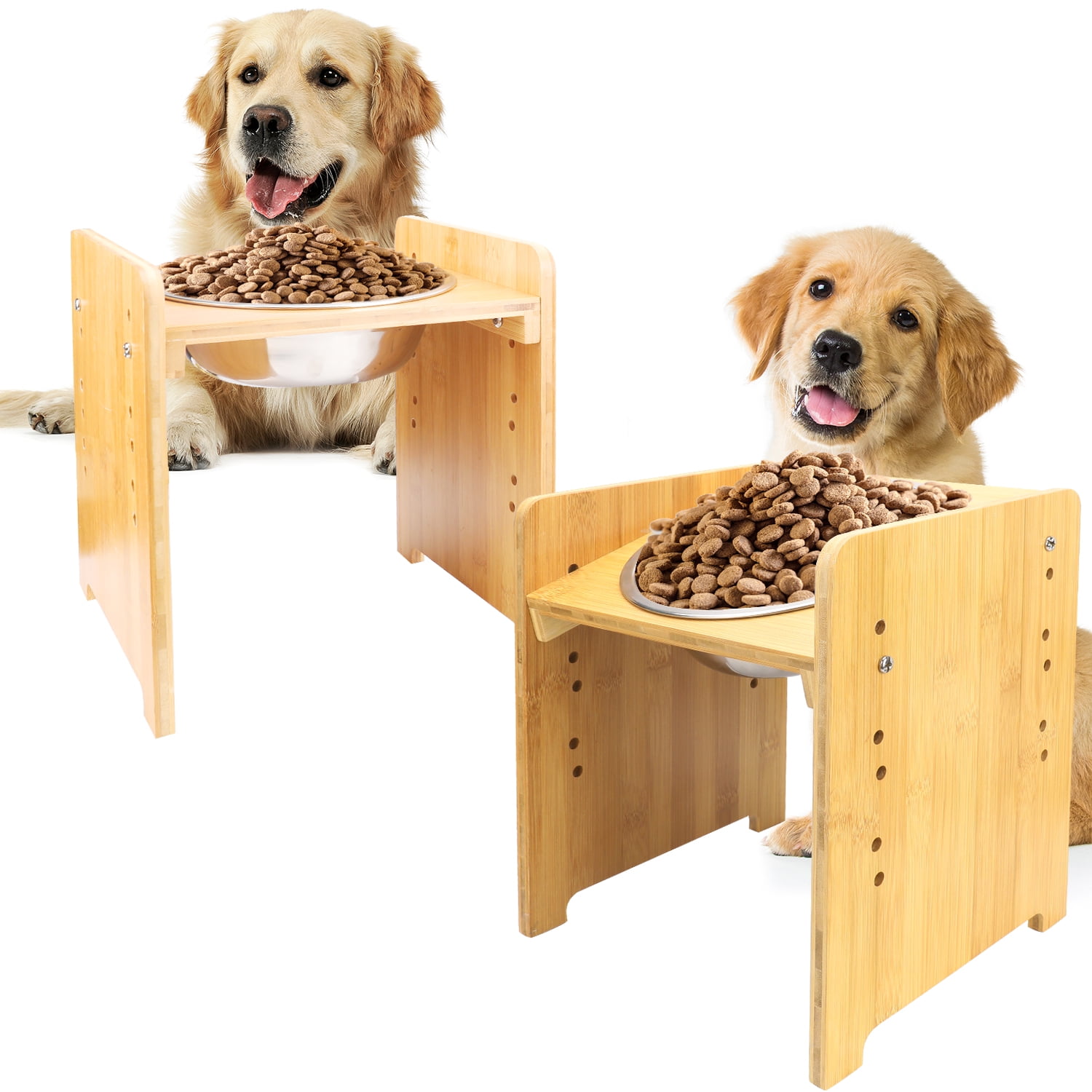 FOREYY Adjustable Height, Large Double Dishes Raised Pet Bowls Set for ...