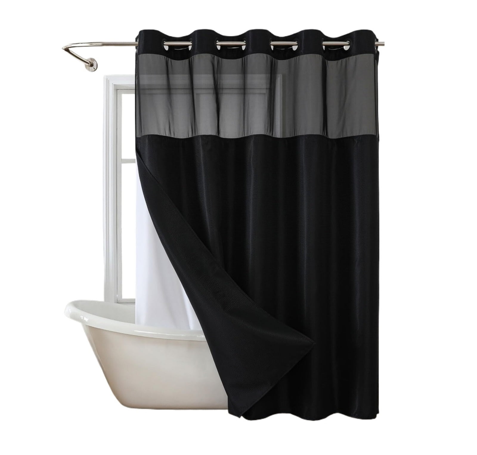 YY Hookless Waffle Weave Shower Curtain with Snap-In Fabric Liner Set ...