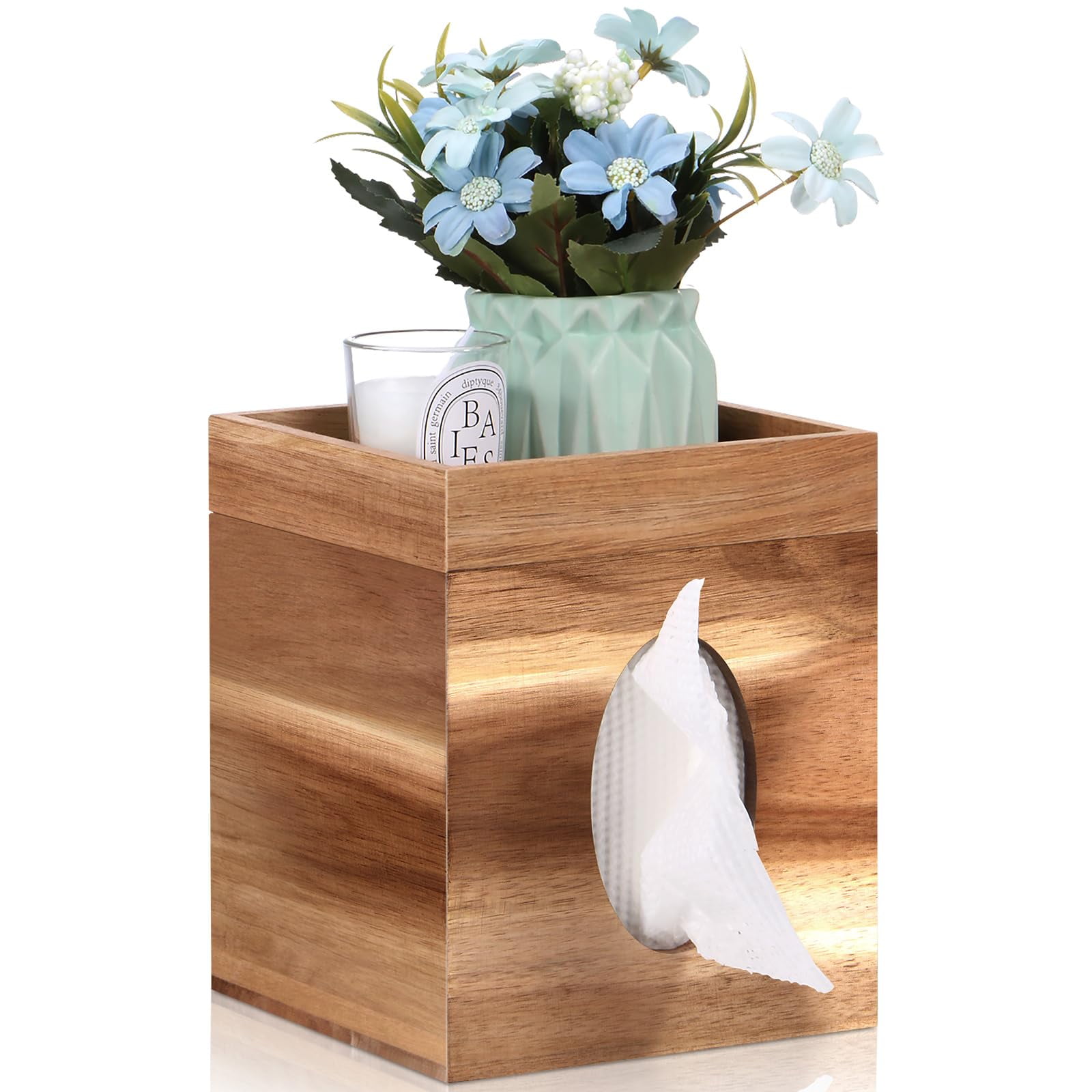 YY Tissue Box Cover, Bamboo Tissue Box Cover with Storage Tray Square ...