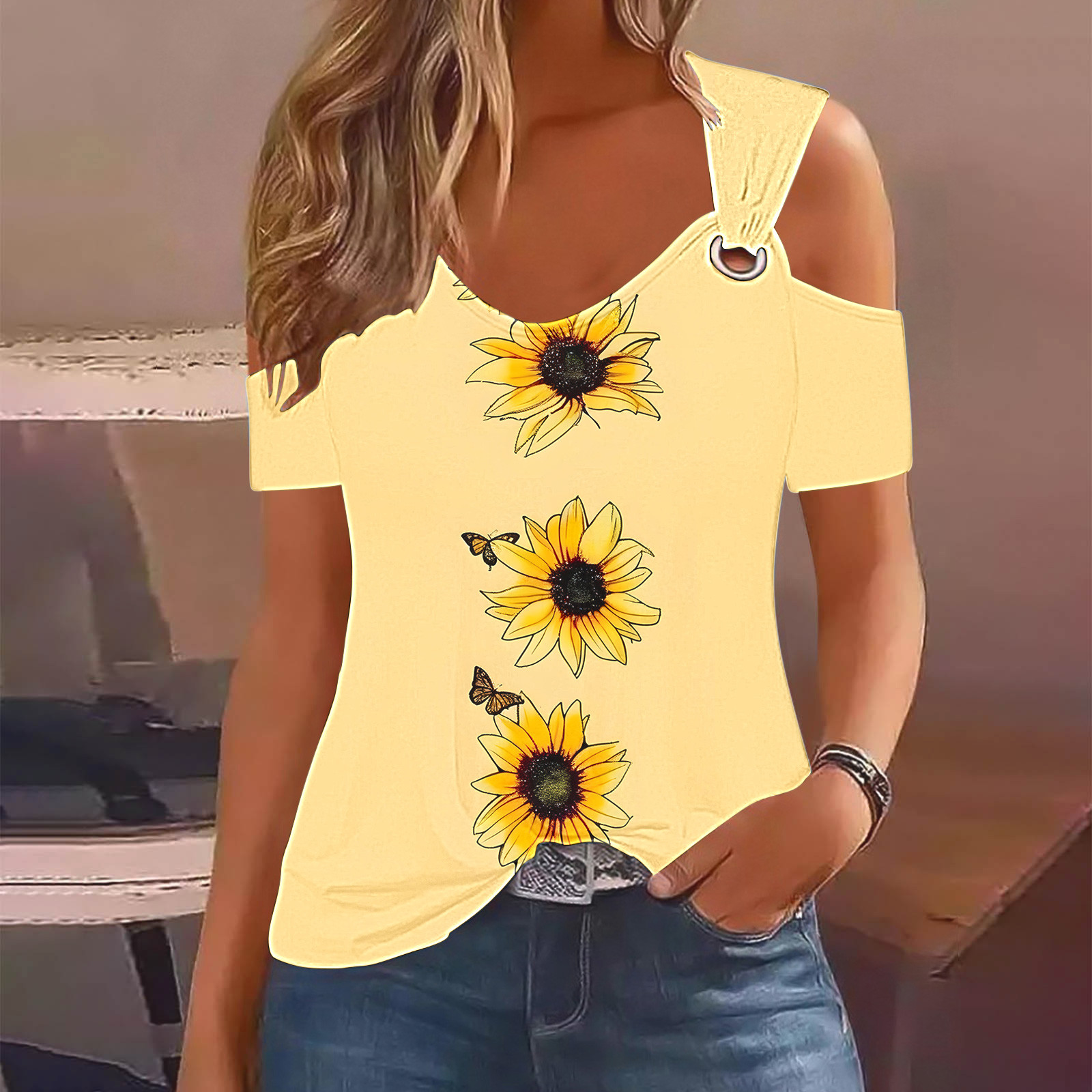 YYAPAYZB Summer Womens Tunic Tops Casual Cold Shoulder Short Sleeve ...