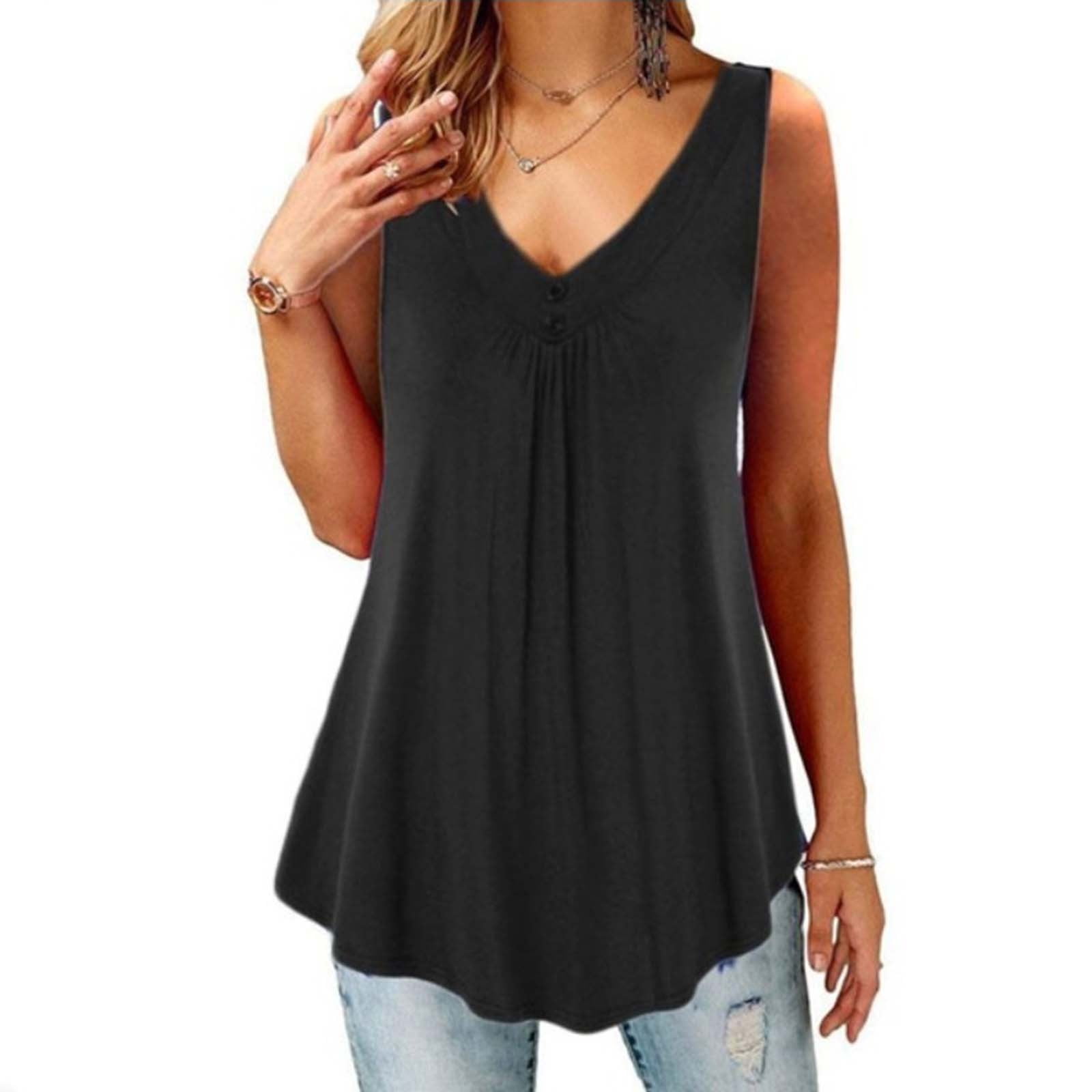 Yyapayzb Womens Plus Size Tank Tops Classic Sleeveless Tops Modern Ribbed V Neck Tops Solid