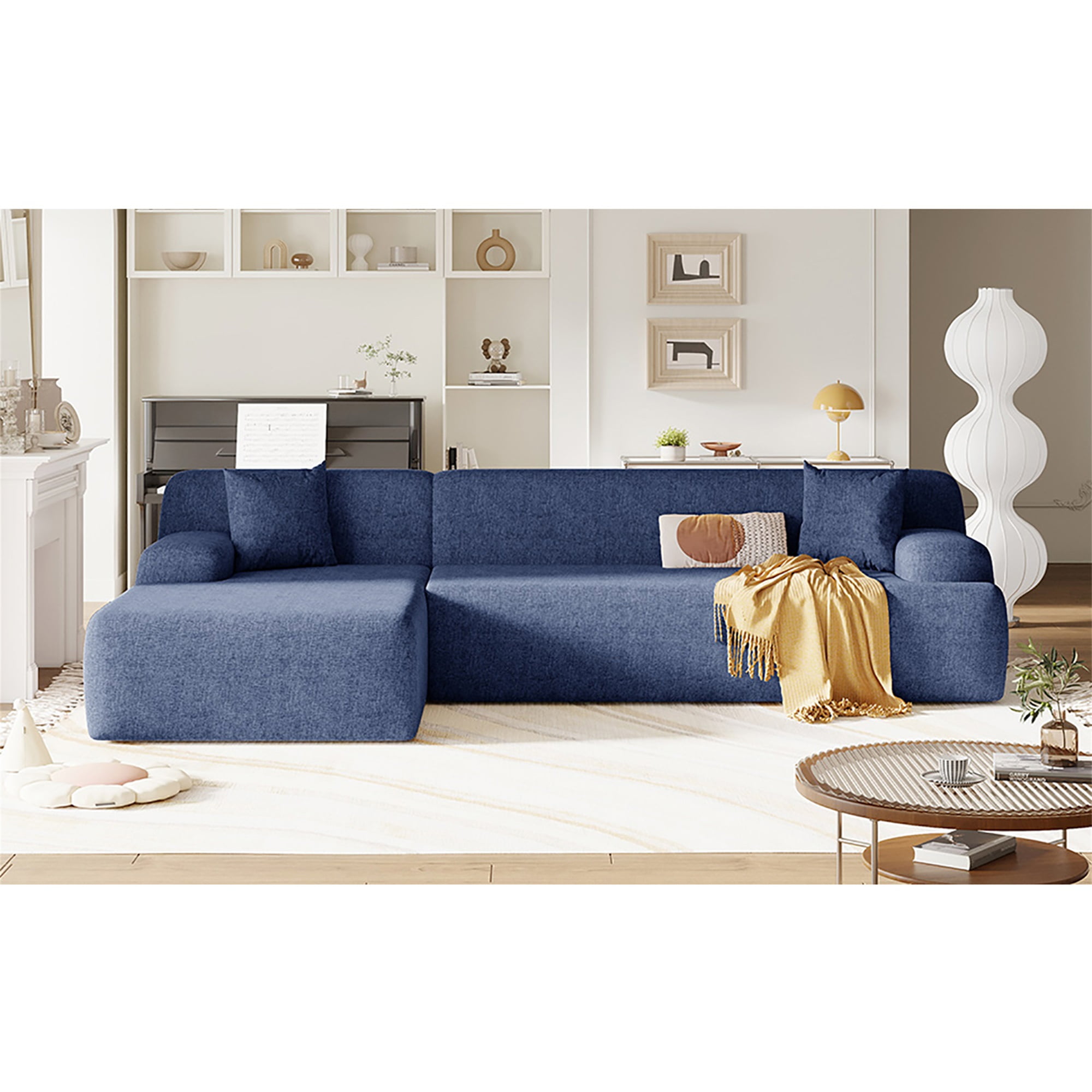 YYAo 2 Piece L-Shape Modular Sectional Sofa Couch for Living Room, Blue ...
