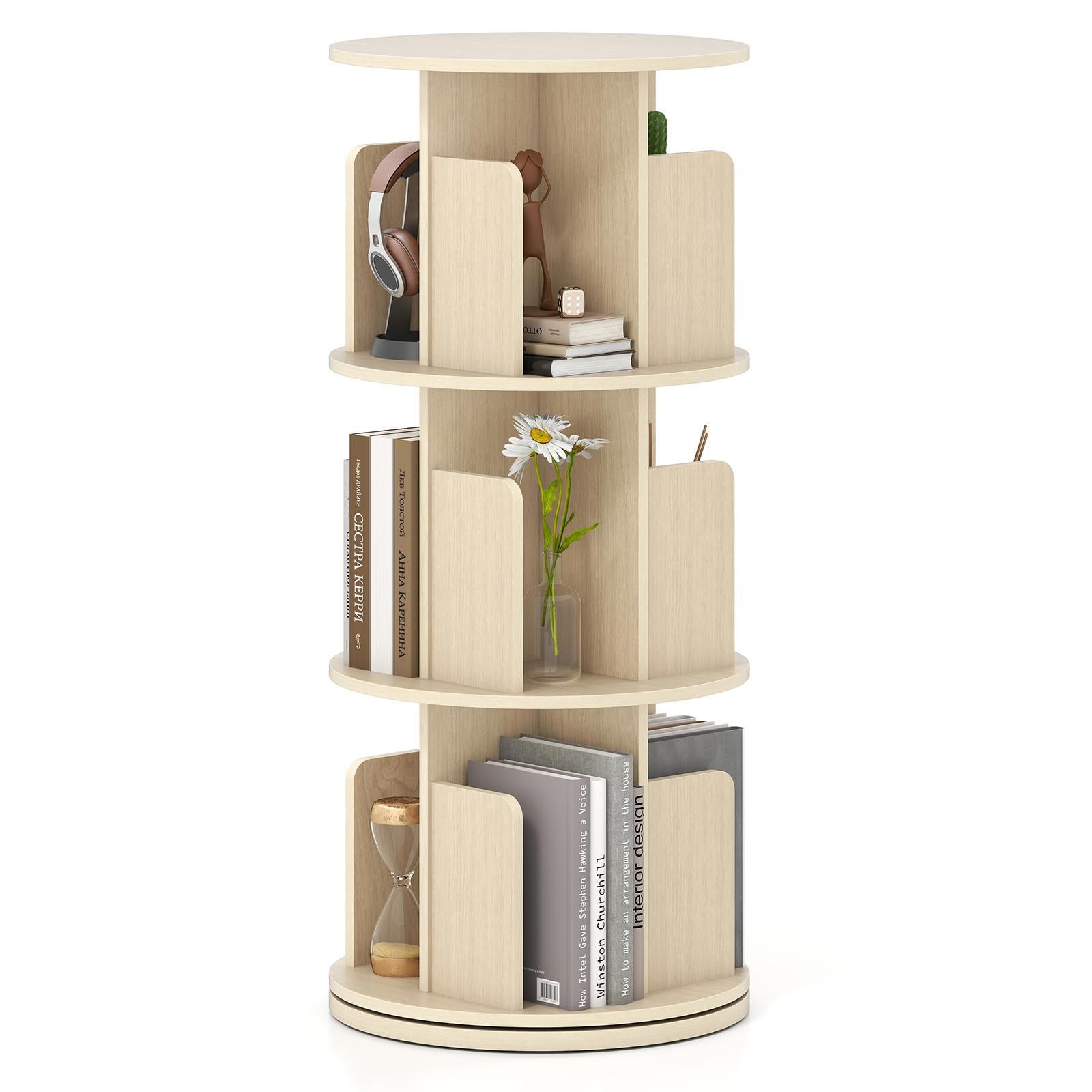 YYAo 3-Tier Rotating Storage Organizer Bookcase with Dividers and Anti ...