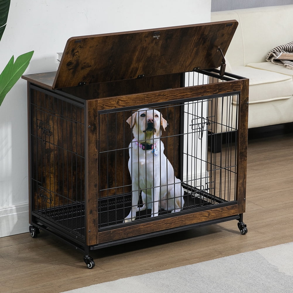 YYAo 38 inch Wooden Dog House with Double Doors, Dog Crate Furniture ...