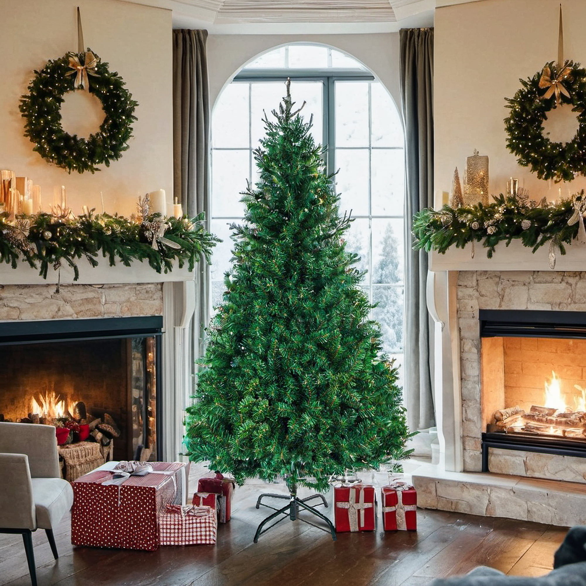 YYAo 6ft PVC Artificial Christmas Tree with Metal Stand, Green Pre-Lit ...